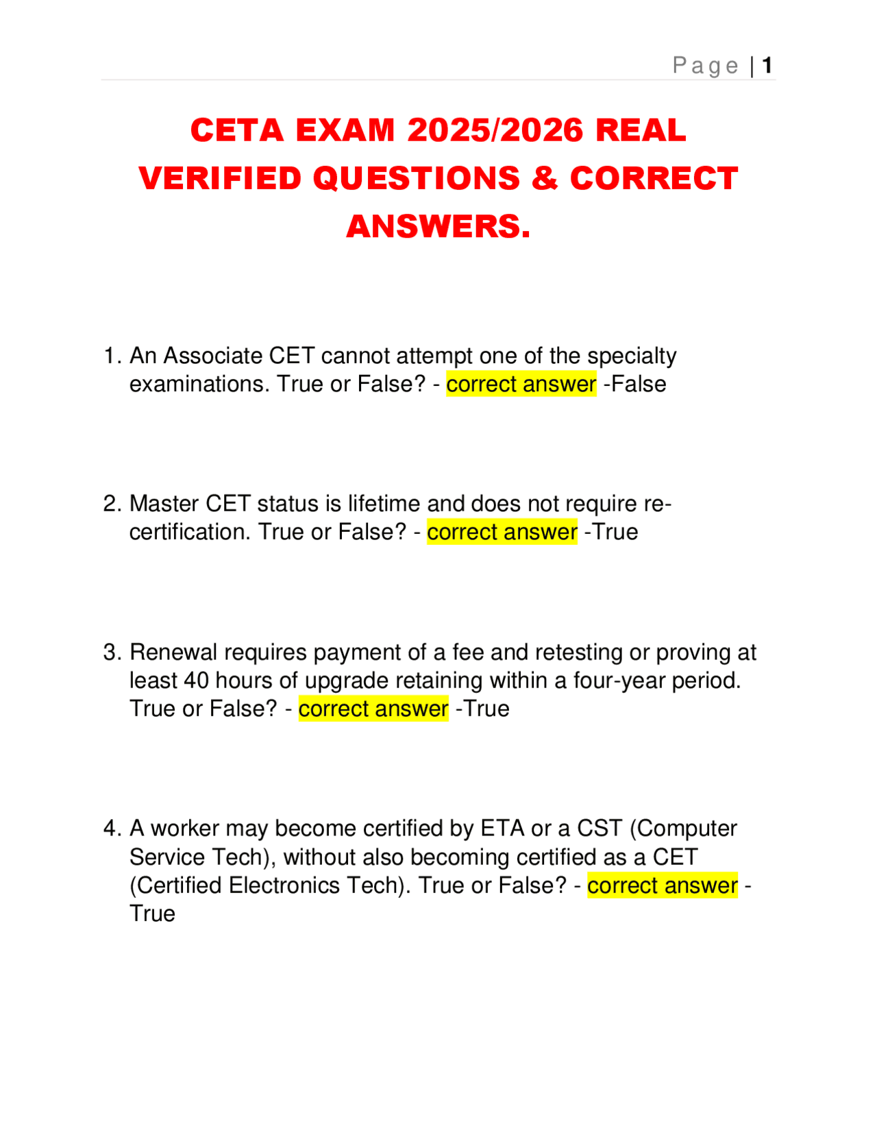 CETA EXAM 2025/2026 REAL VERIFIED QUESTIONS & CORRECT ANSWERS. | Exams ...