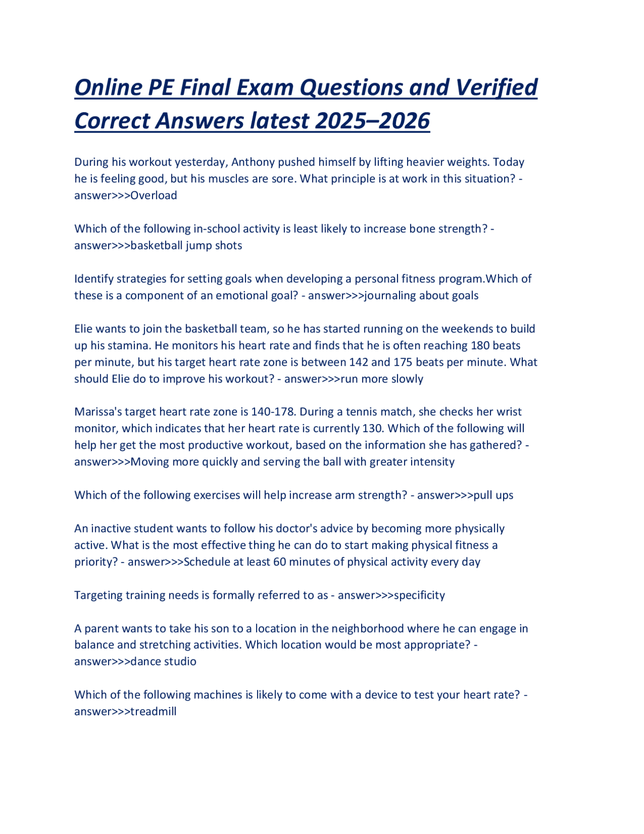 Online PE Final Exam Questions and Verified Correct Answers latest 2025 ...