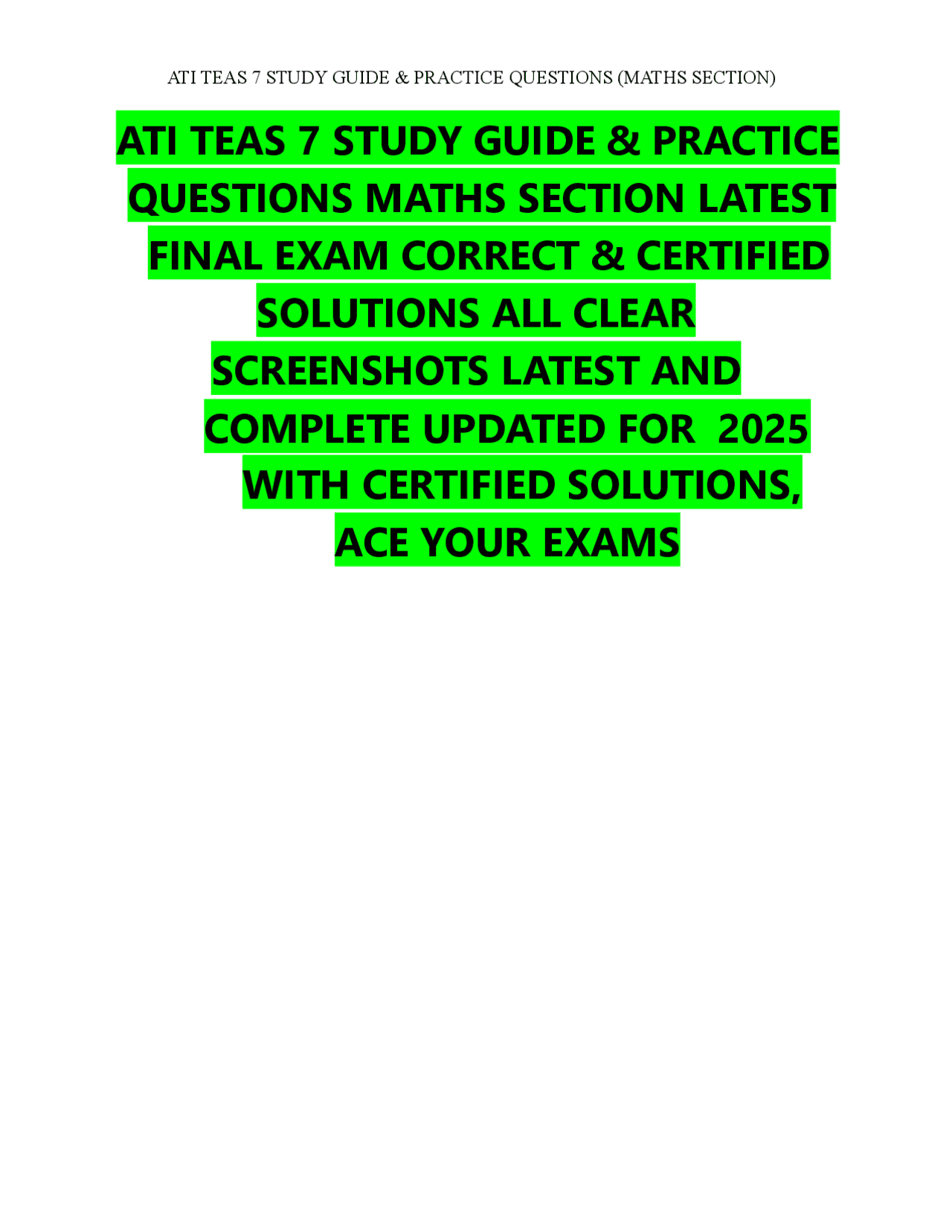 ATI TEAS 7 STUDY GUIDE & PRACTICE QUESTIONS (MATHS SECTION) ATI TEAS 7 ...