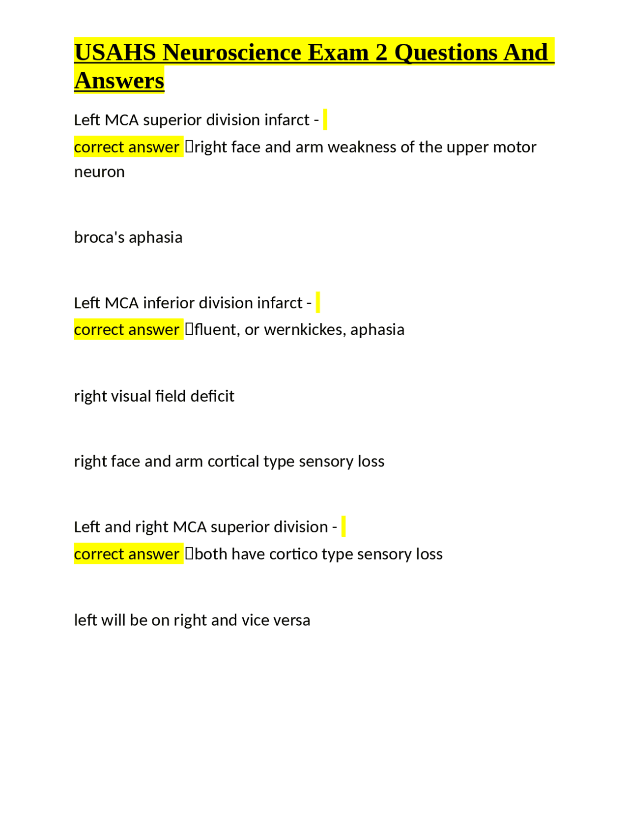 USAHS Neuroscience Exam 2 Questions And Answers | Exams Neuroscience ...