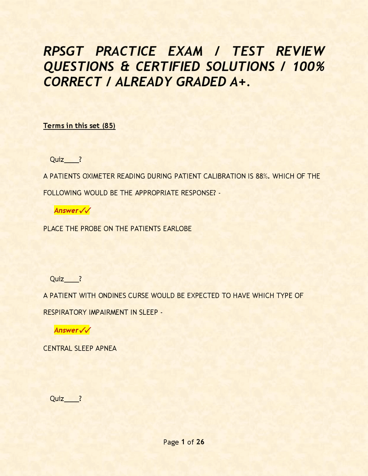 RPSGT PRACTICE EXAM / TEST REVIEW QUESTIONS & CERTIFIED SOLUTIONS / 100 ...
