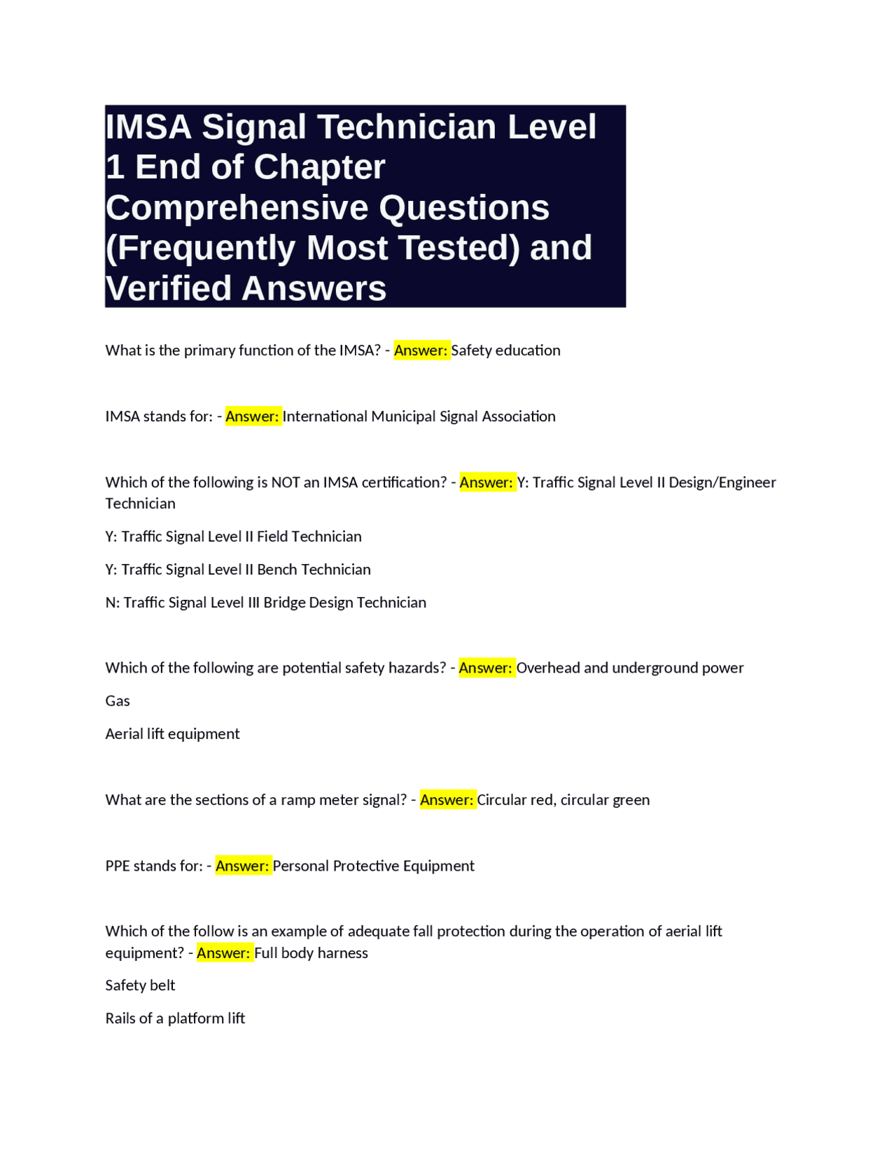 IMSA Signal Technician Level 1 End of Chapter Comprehensive Questions ...