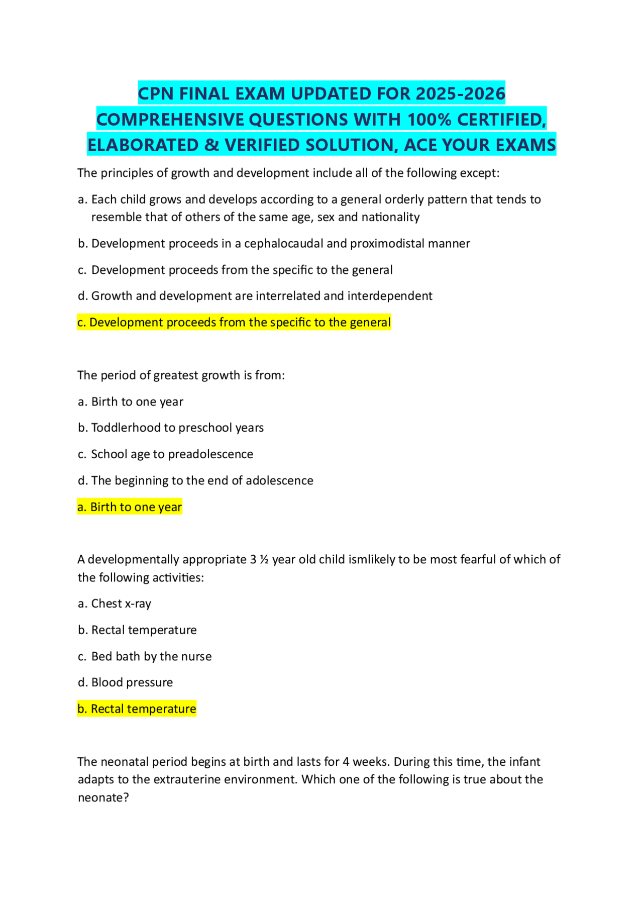 CPN FINAL EXAM UPDATED FOR 2025-2026 COMPREHENSIVE QUESTIONS WITH 100% ...