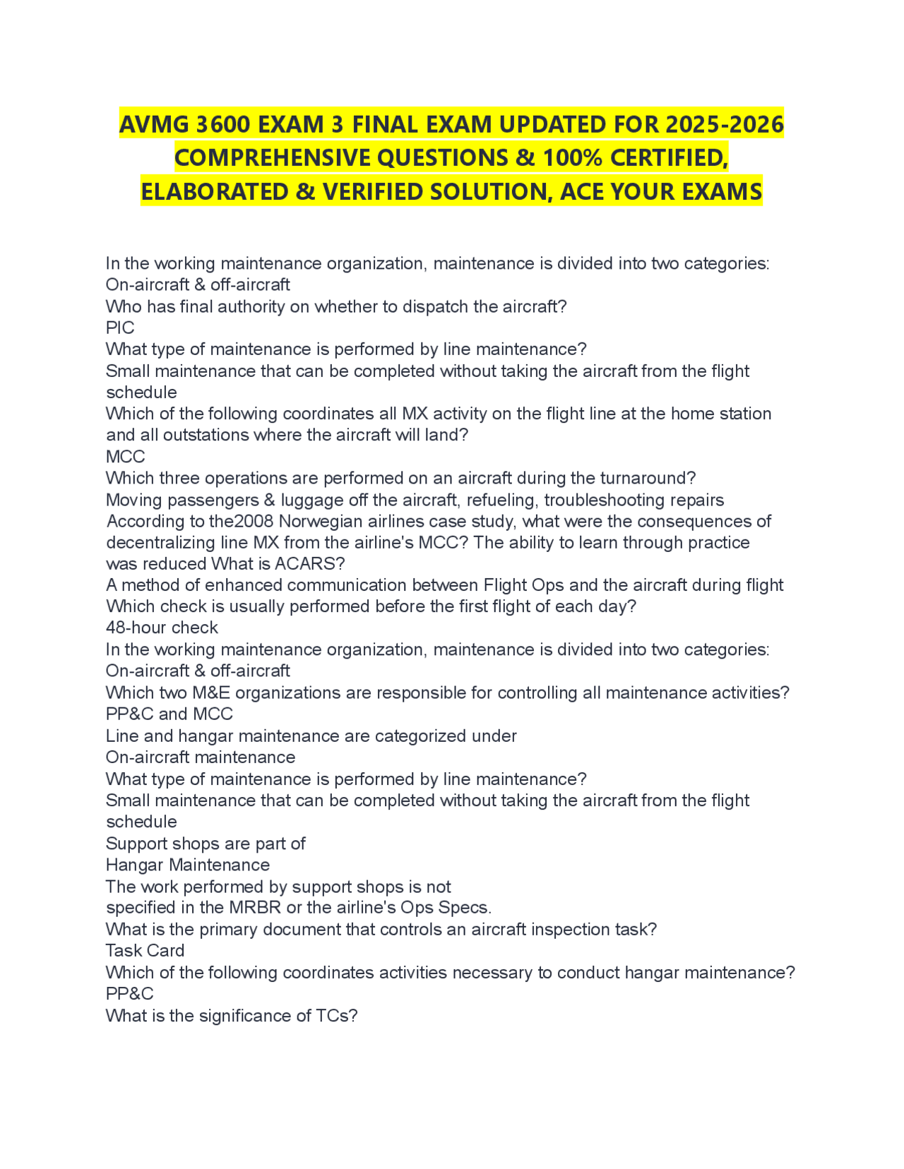AVMG 3600 EXAM 3 FINAL EXAM UPDATED FOR 2025-2026 COMPREHENSIVE ...