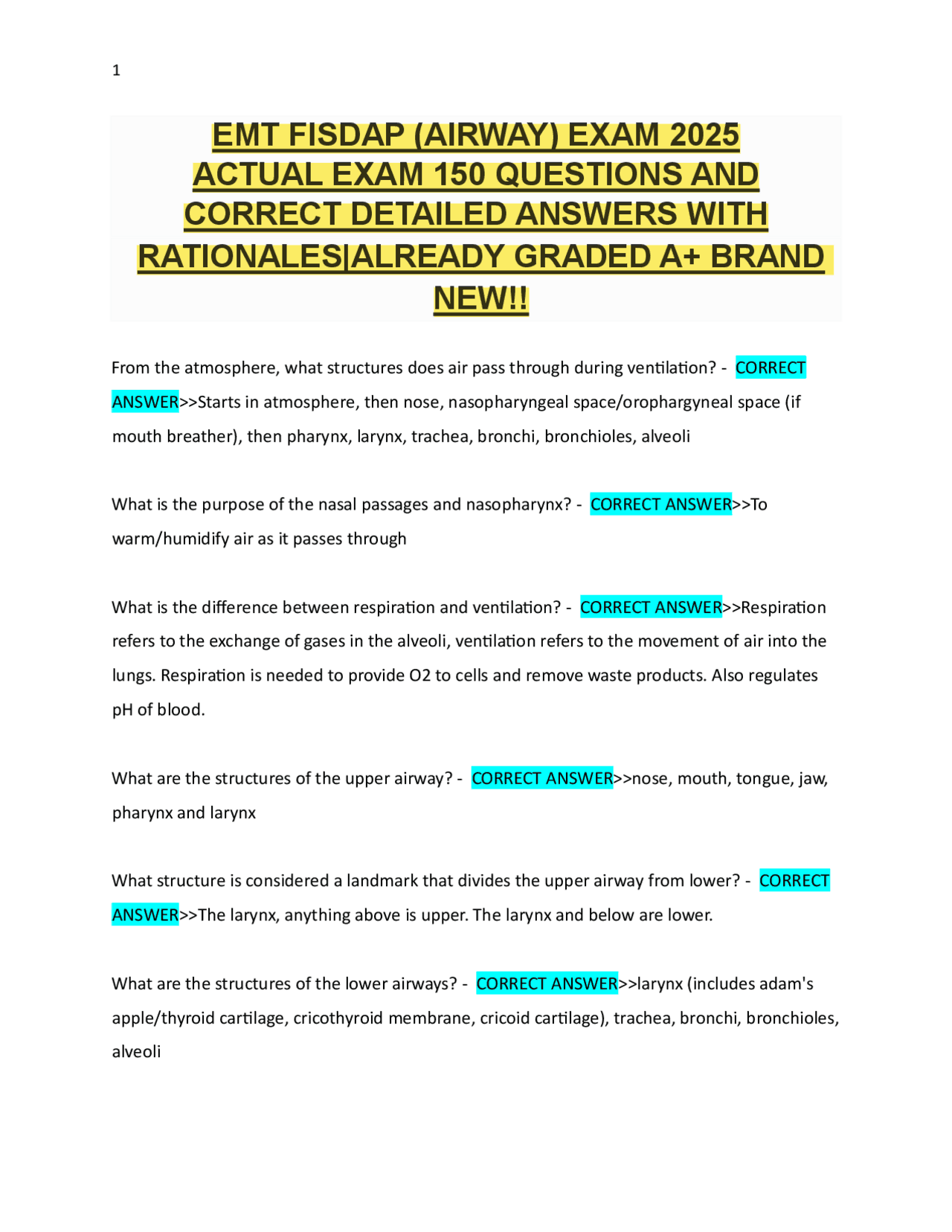 EMT Airway Management Exam Prep: Q&A Review | Exams Nursing | Docsity