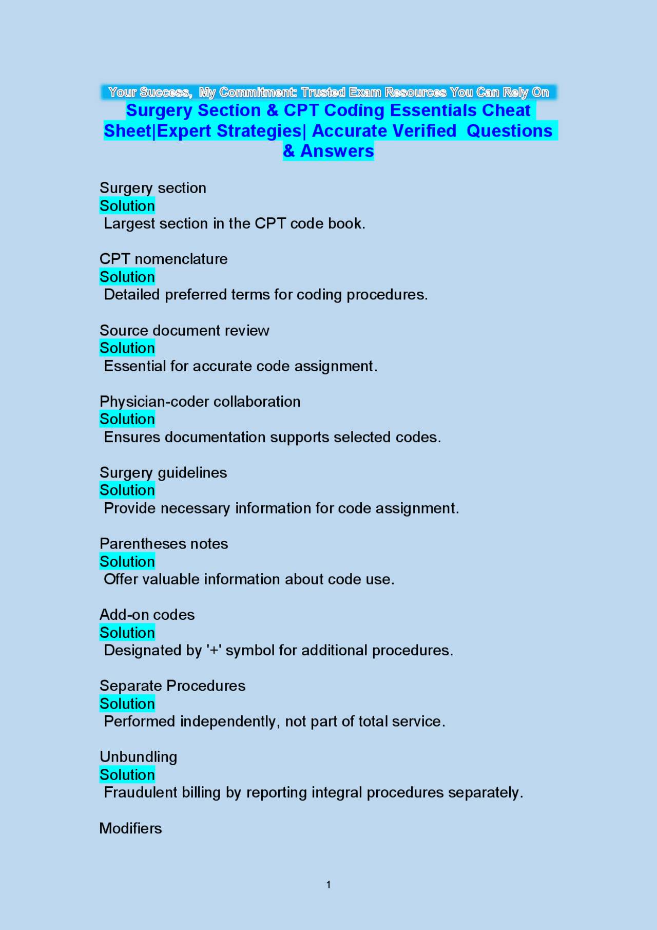 Surgery Section & CPT Coding Essential Cheat Sheet|Expert Strategies ...