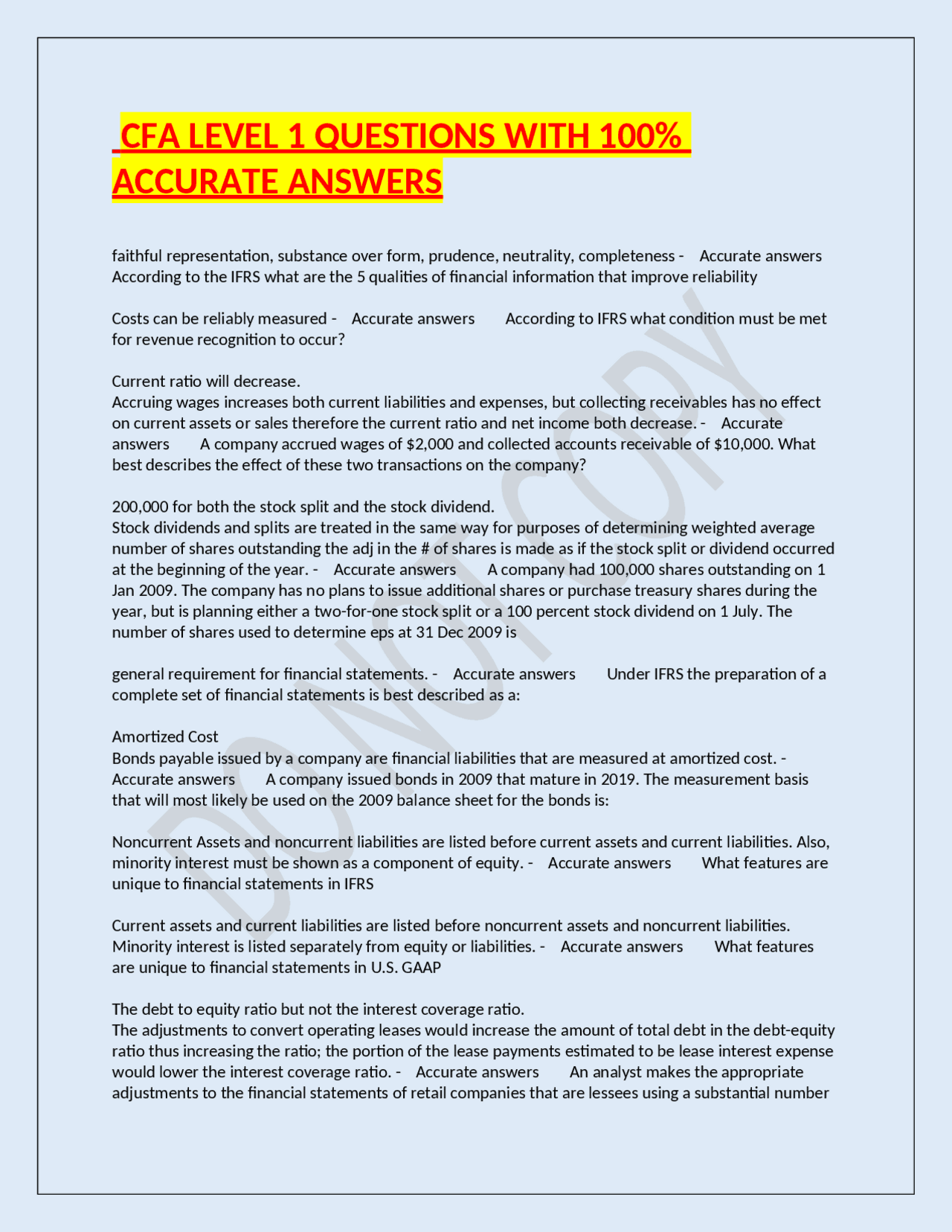 CFA Level 1 – Complete Practice Questions with 100% Accurate Answers ...