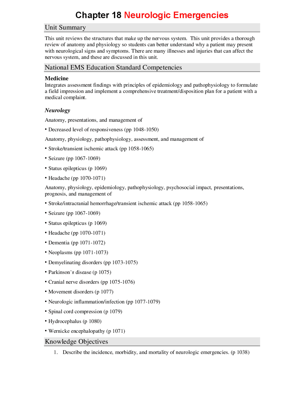 Chapter 18 Neurologic Emergencies | Study Guides, Projects, Research ...