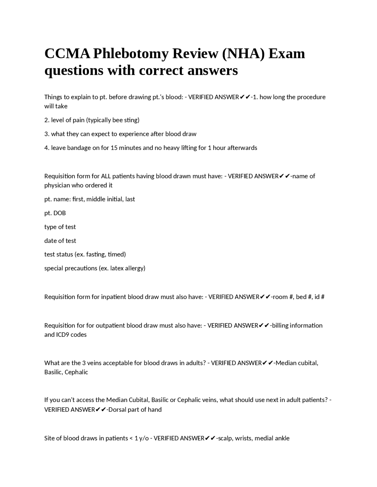 CCMA Phlebotomy Exam Review: Questions and Answers for NHA ...