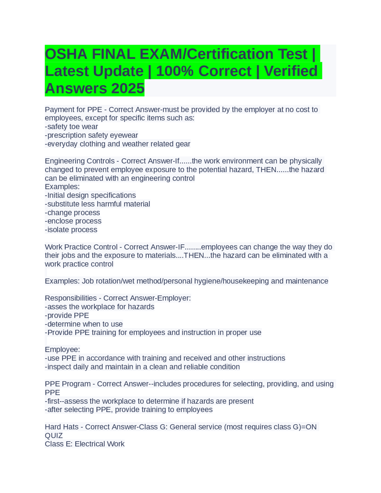 OSHA FINAL EXAM/Certification Test | Latest Update | 100% Correct ...