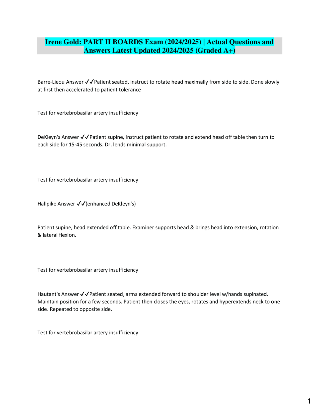 Irene Gold: PART II BOARDS Exam (2024/2025) | Actual Questions and ...