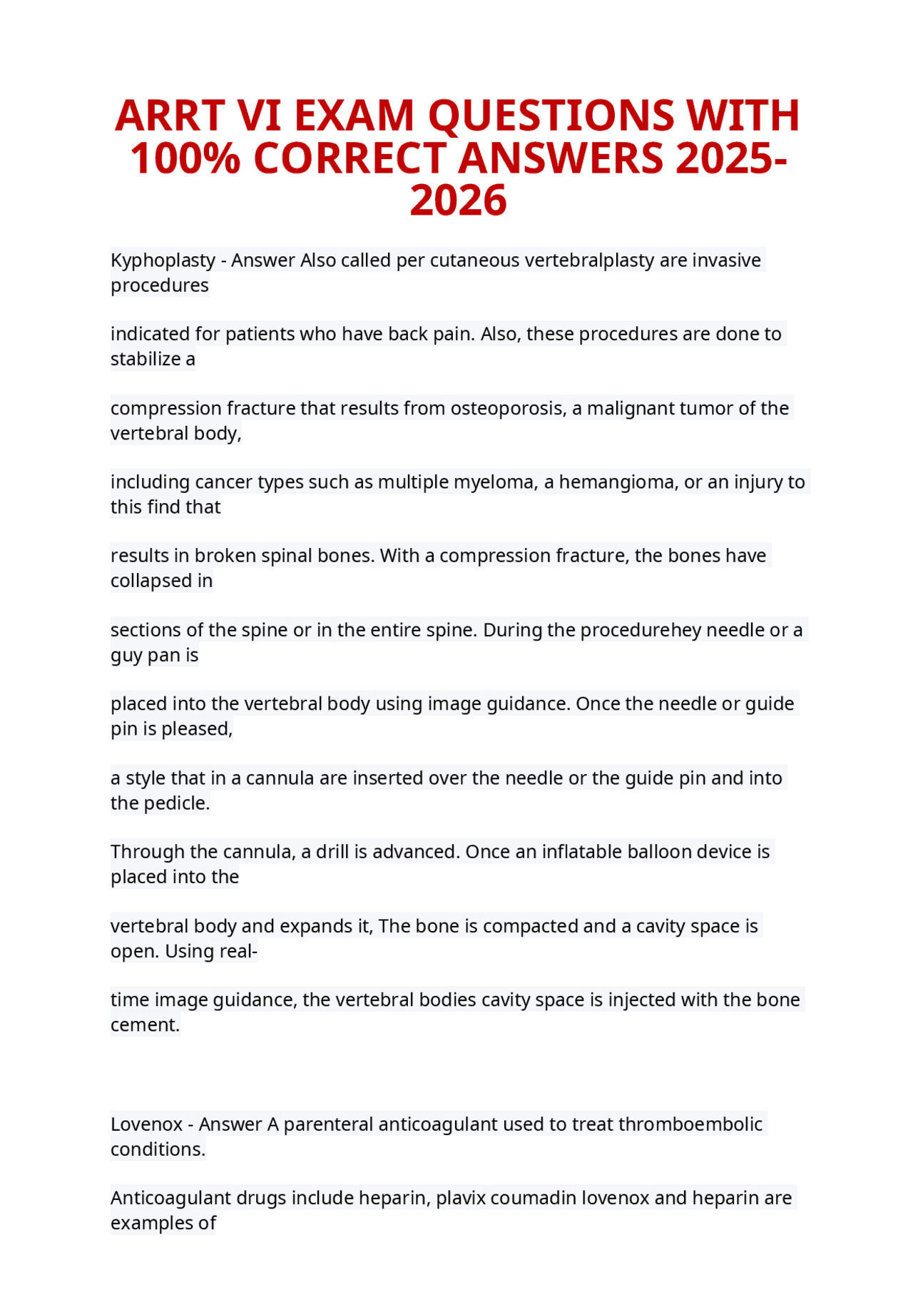 ARRT VI EXAM QUESTIONS WITH 100% CORRECT ANSWERS 2025-2026 | Exams ...