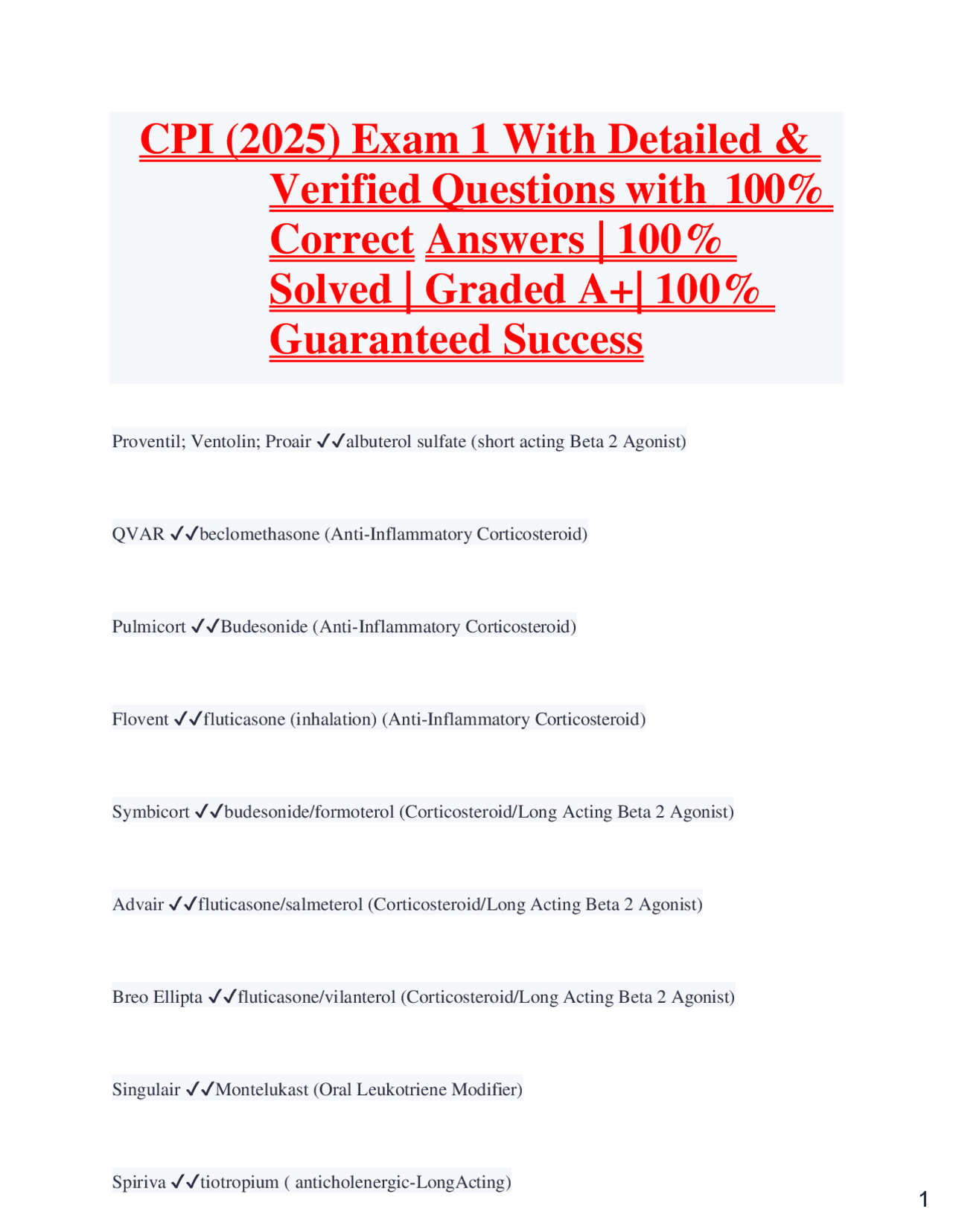 CPI (2025) Exam 1 With Detailed & Verified Questions with 100% Correct ...