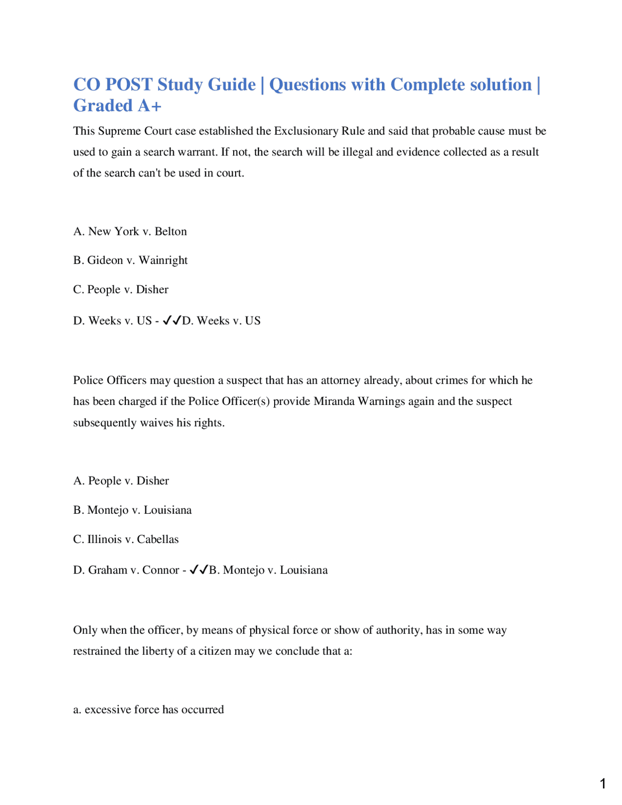 CO POST Study Guide | Questions with Complete solution | Graded A+ This ...