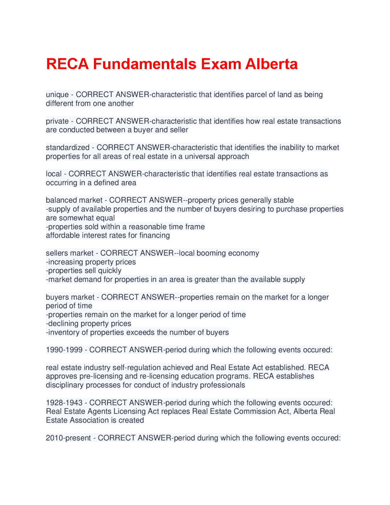 RECA Fundamentals Exam Alberta Questions and Answers 100% Solved ...