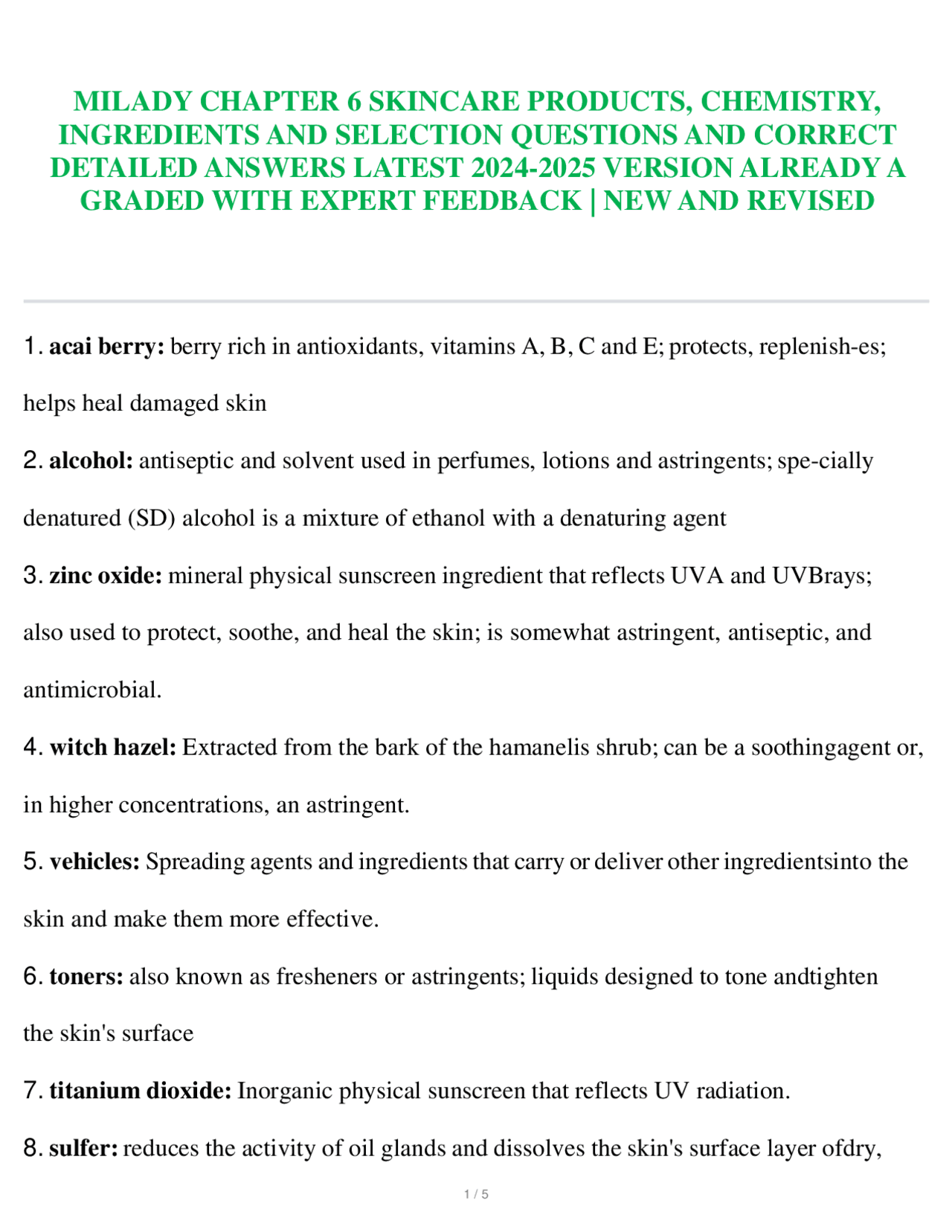 MILADY CHAPTER 6 SKINCARE PRODUCTS, CHEMISTRY, INGREDIENTS AND ...