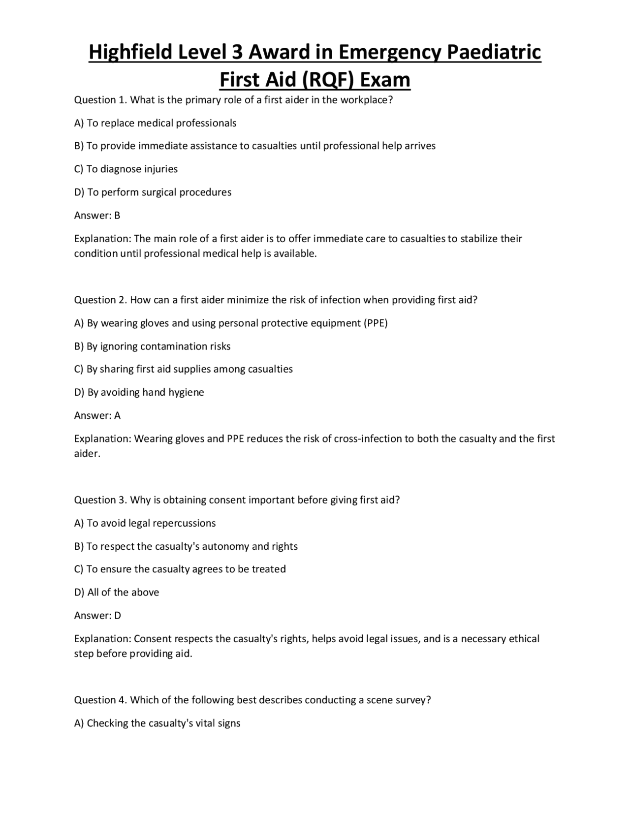 Highfield Level 3 Award in Emergency Paediatric First Aid (RQF) Exam ...