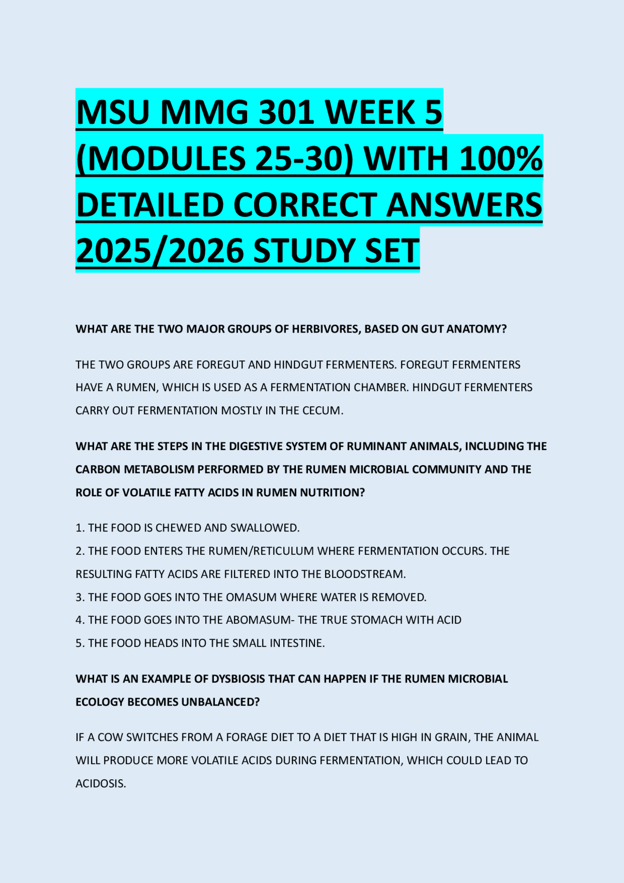 MSU MMG 301 WEEK 5 (MODULES 25-30) WITH 100% DETAILED CORRECT ANSWERS ...