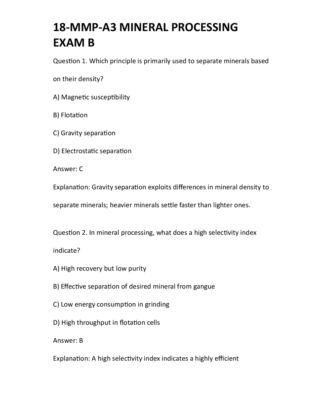 18-MMP-A3 MINERAL PROCESSING EXAM B | Exams Technology | Docsity