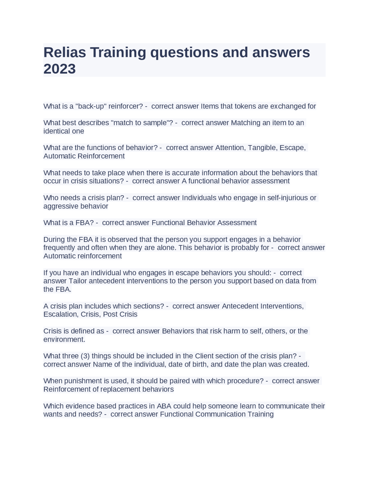 Relias Training questions and answers 2023.docx | Exams Nursing | Docsity