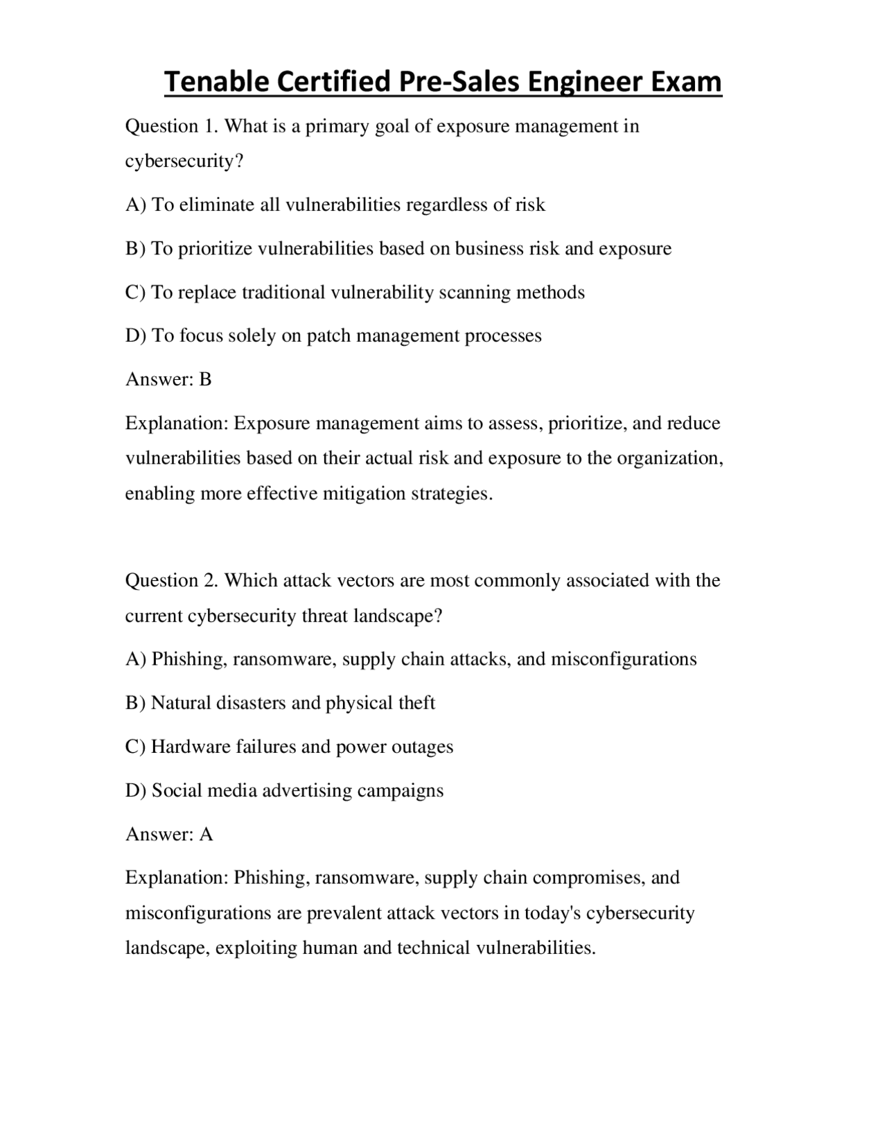 Tenable Certified Pre-Sales Engineer Exam | Exams Technology | Docsity