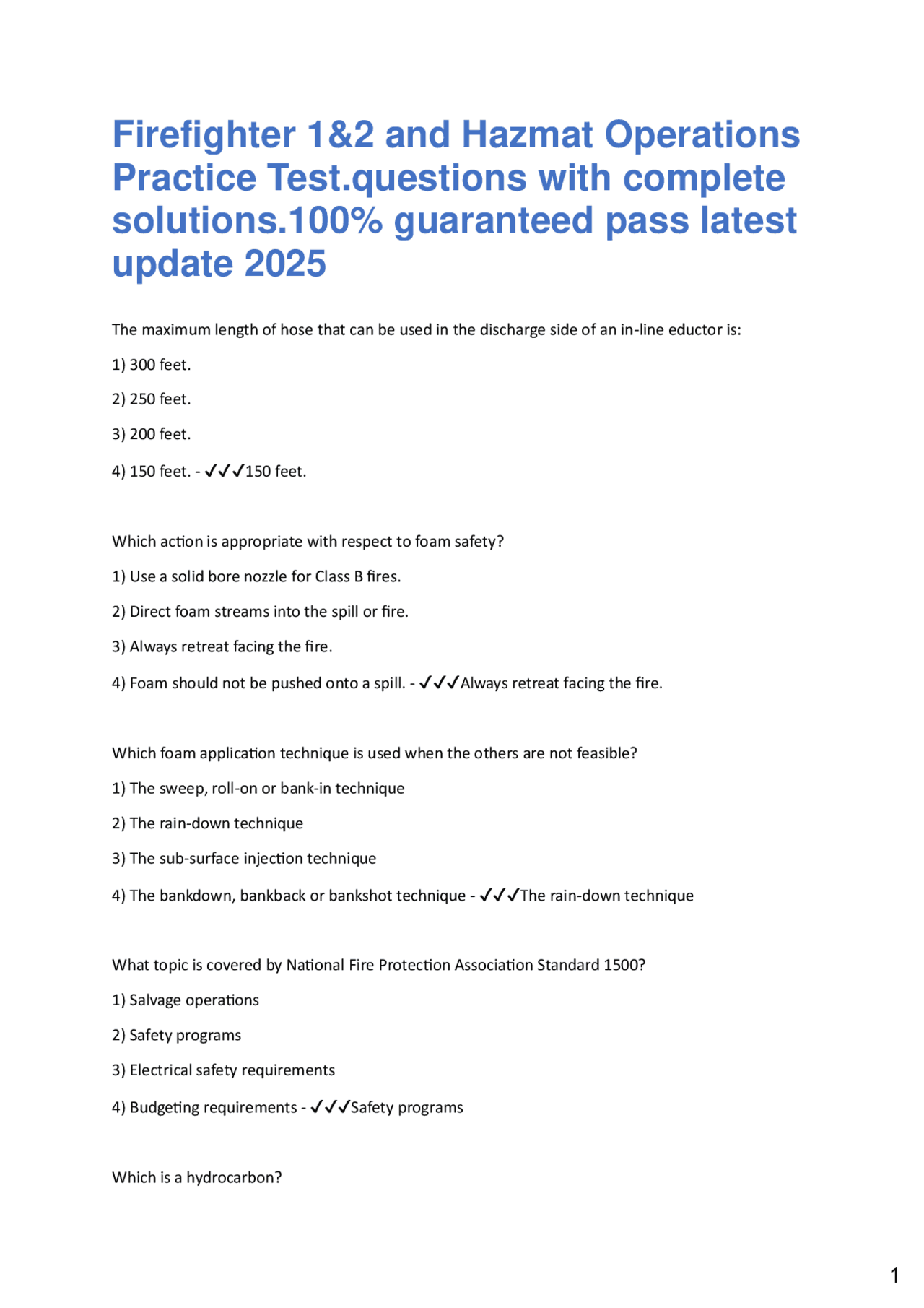 Firefighter 1&2 and Hazmat Operations Practice Test.questions with ...