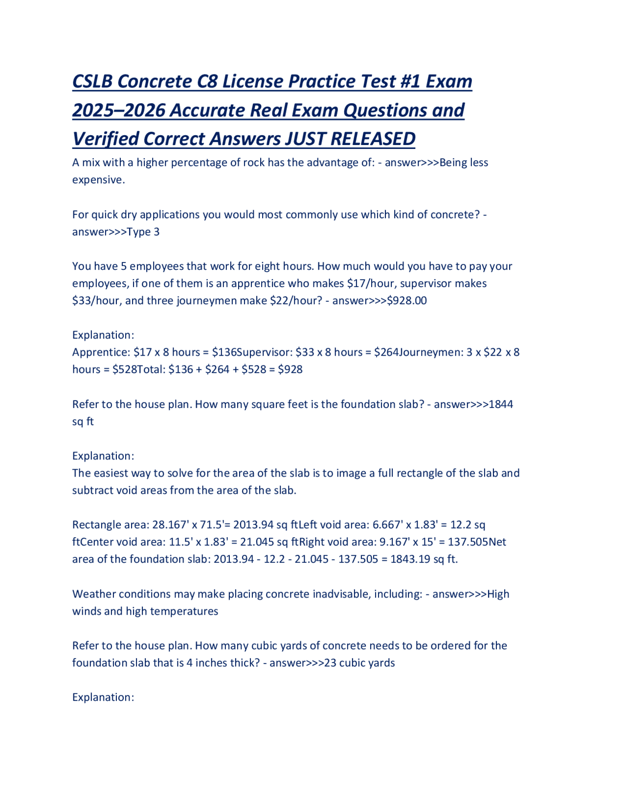 CSLB Concrete C8 License Practice Test #1 – Exam 2025–2026 California C ...