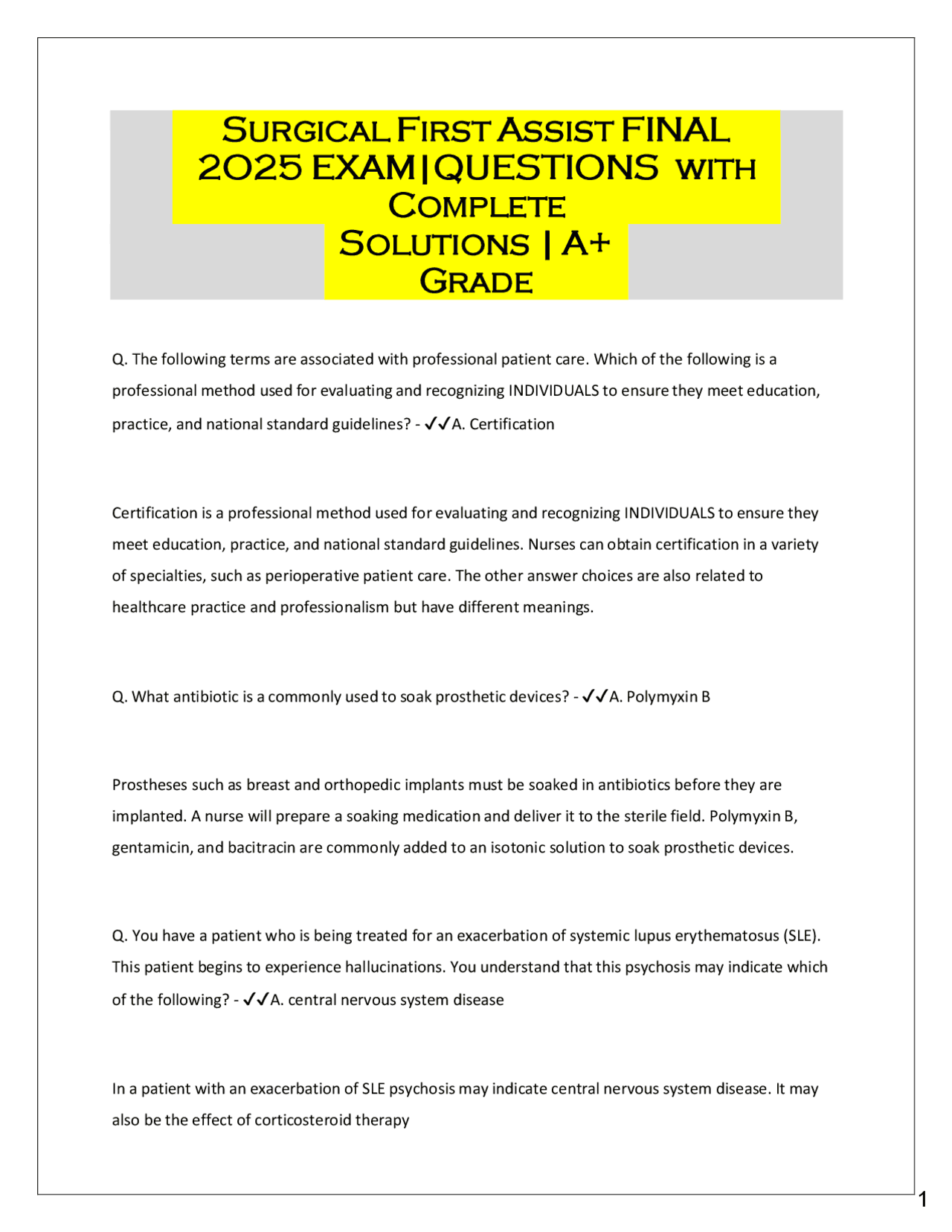 Surgical First Assist FINAL 2O25 EXAM|QUESTIONS with Complete Solutions ...