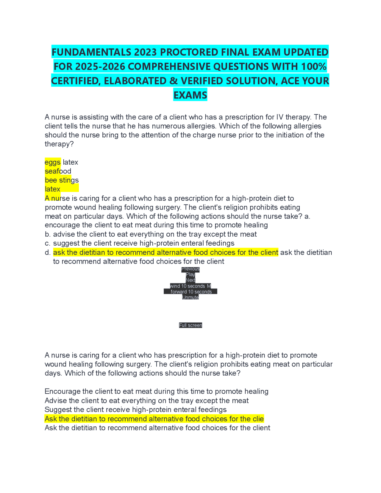 FUNDAMENTALS 2023 PROCTORED FINAL EXAM UPDATED FOR 2025-2026 ...