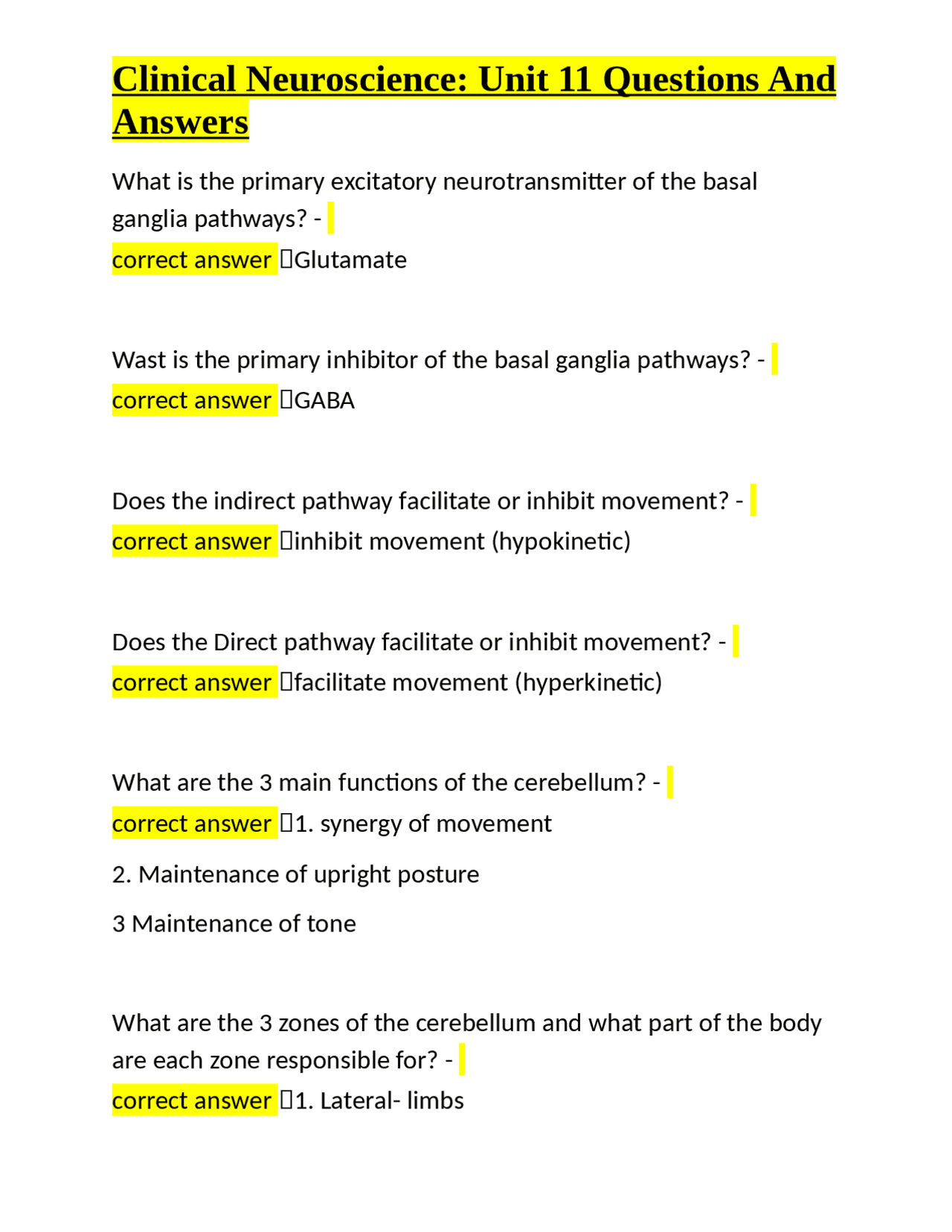 Clinical Neuroscience: Unit 11 Questions And Answers | Exams ...