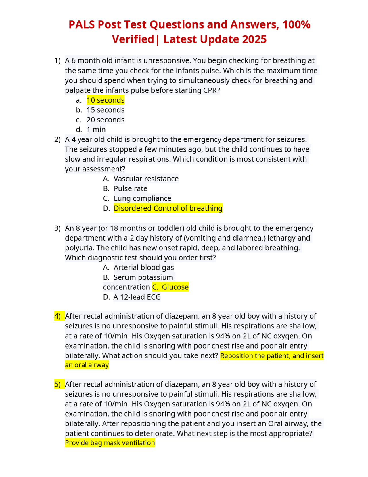 PALS Exam Questions and Answers: Pediatric Advanced Life Support ...