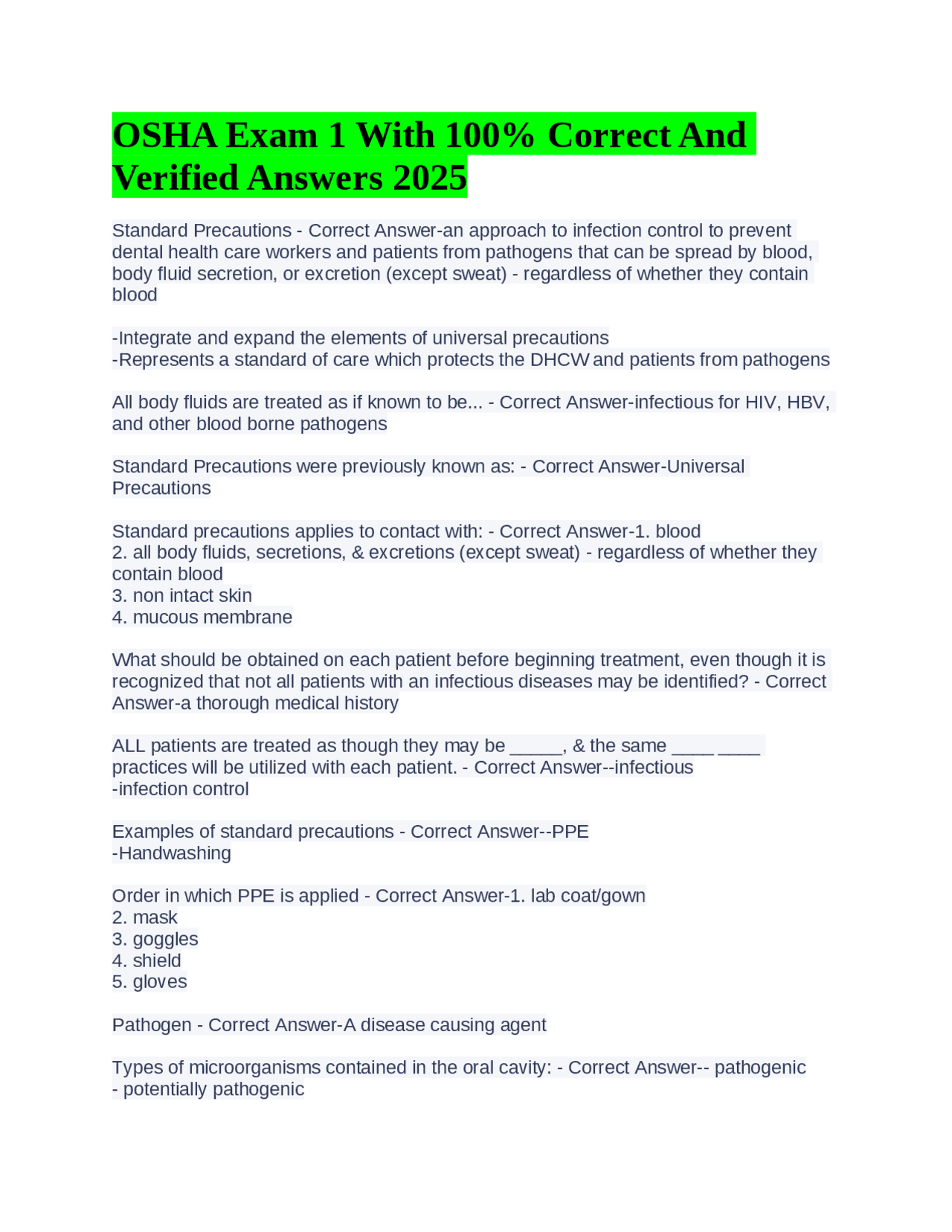 OSHA Exam 1 With 100% Correct And Verified Answers 2025 | Exams ...