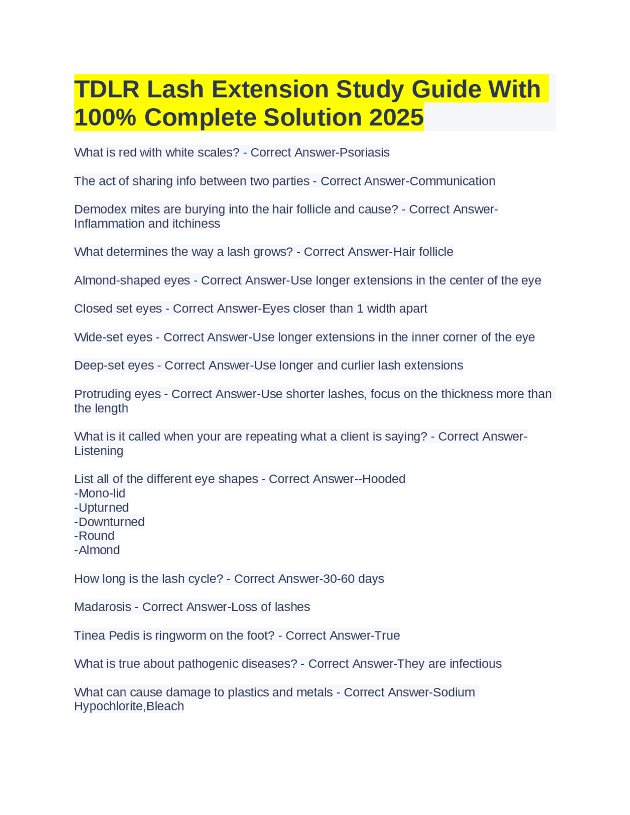 TDLR Lash Extension Study Guide With 100% Complete Solution 2025 ...