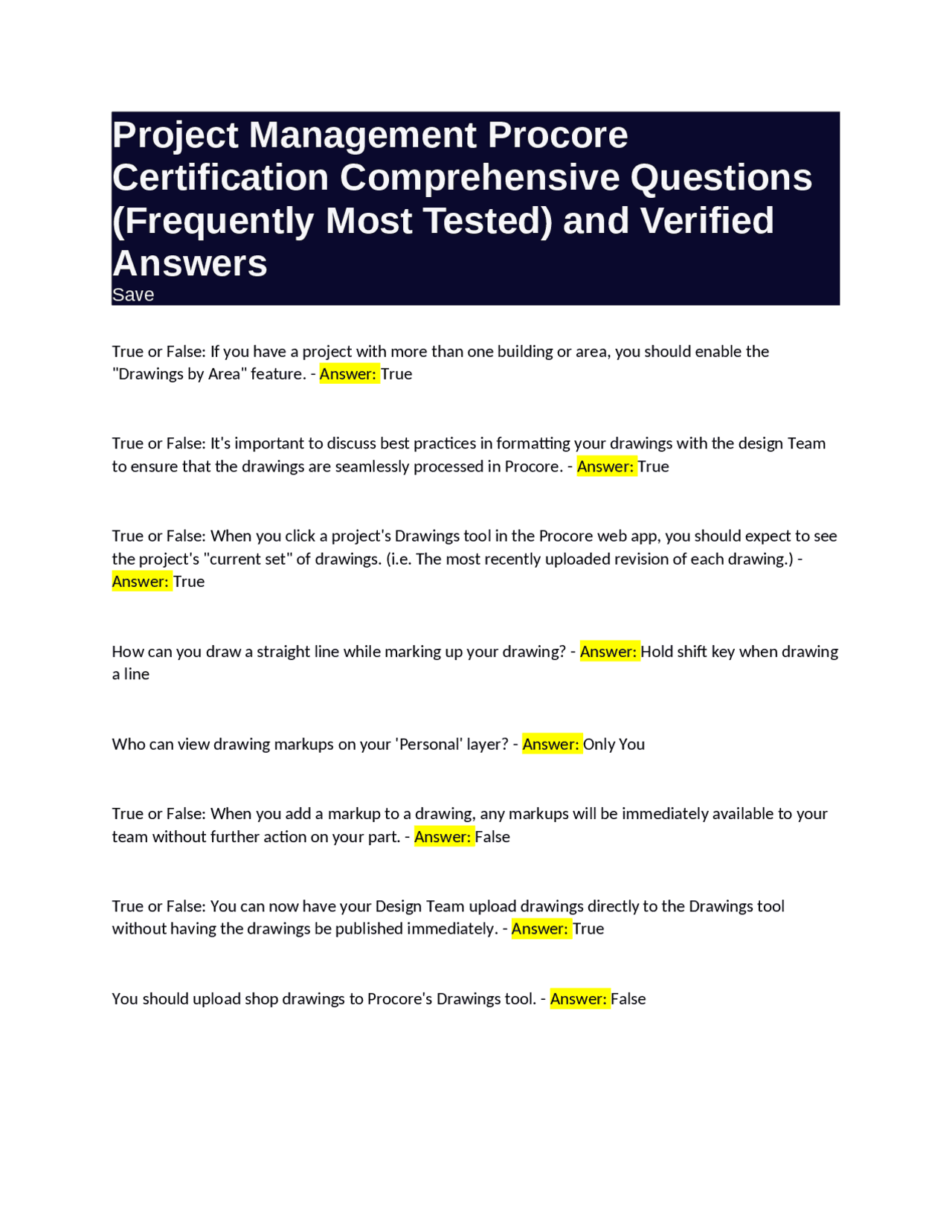 Project Management Procore Certification Comprehensive Questions ...