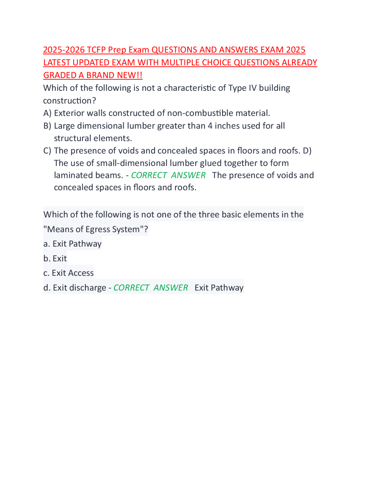 2025-2026 TCFP Prep Exam QUESTIONS AND ANSWERS EXAM 2025 LATEST UPDATED ...