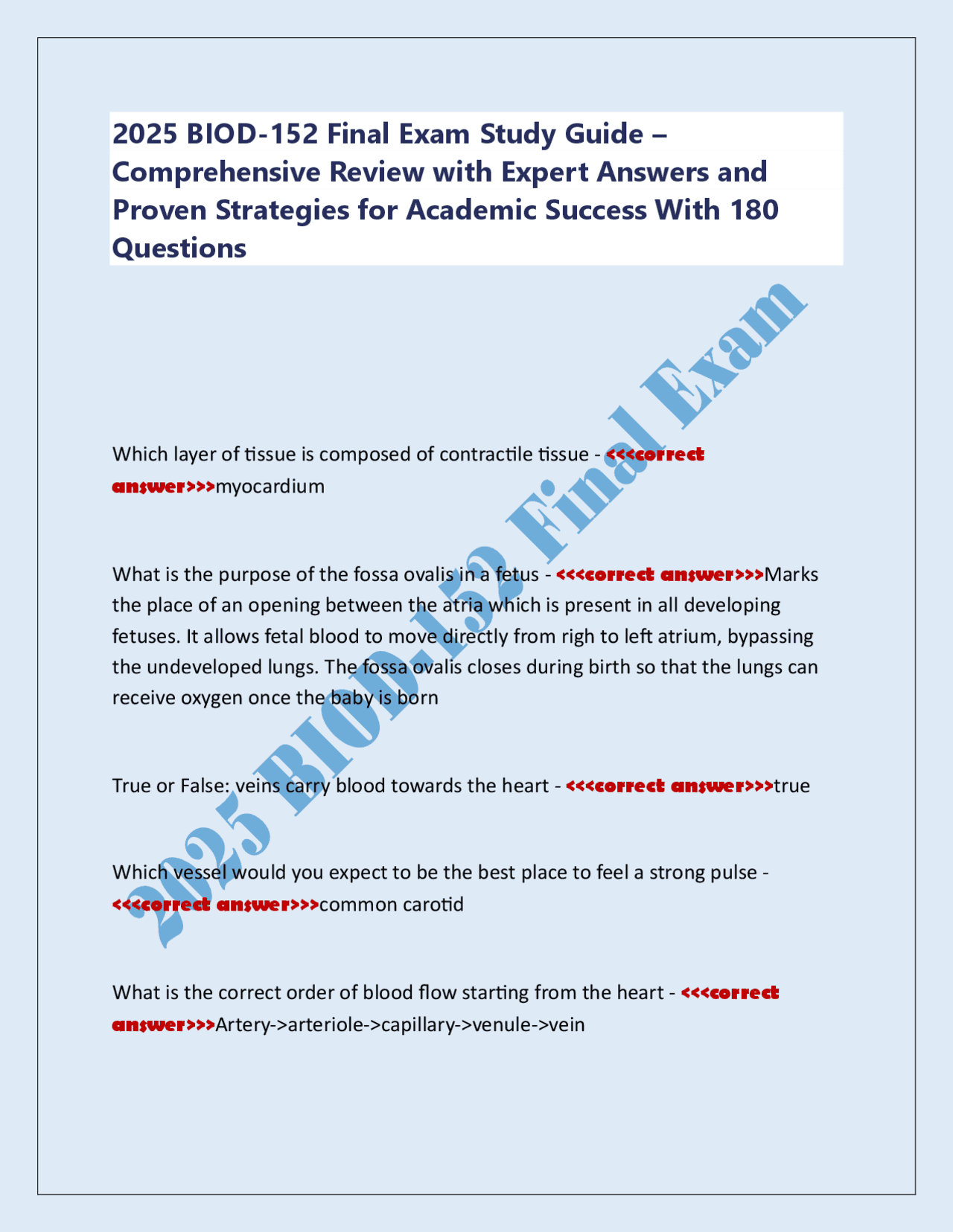 2025 BIOD-152 Final Exam Study Guide – Comprehensive Review with Expert ...