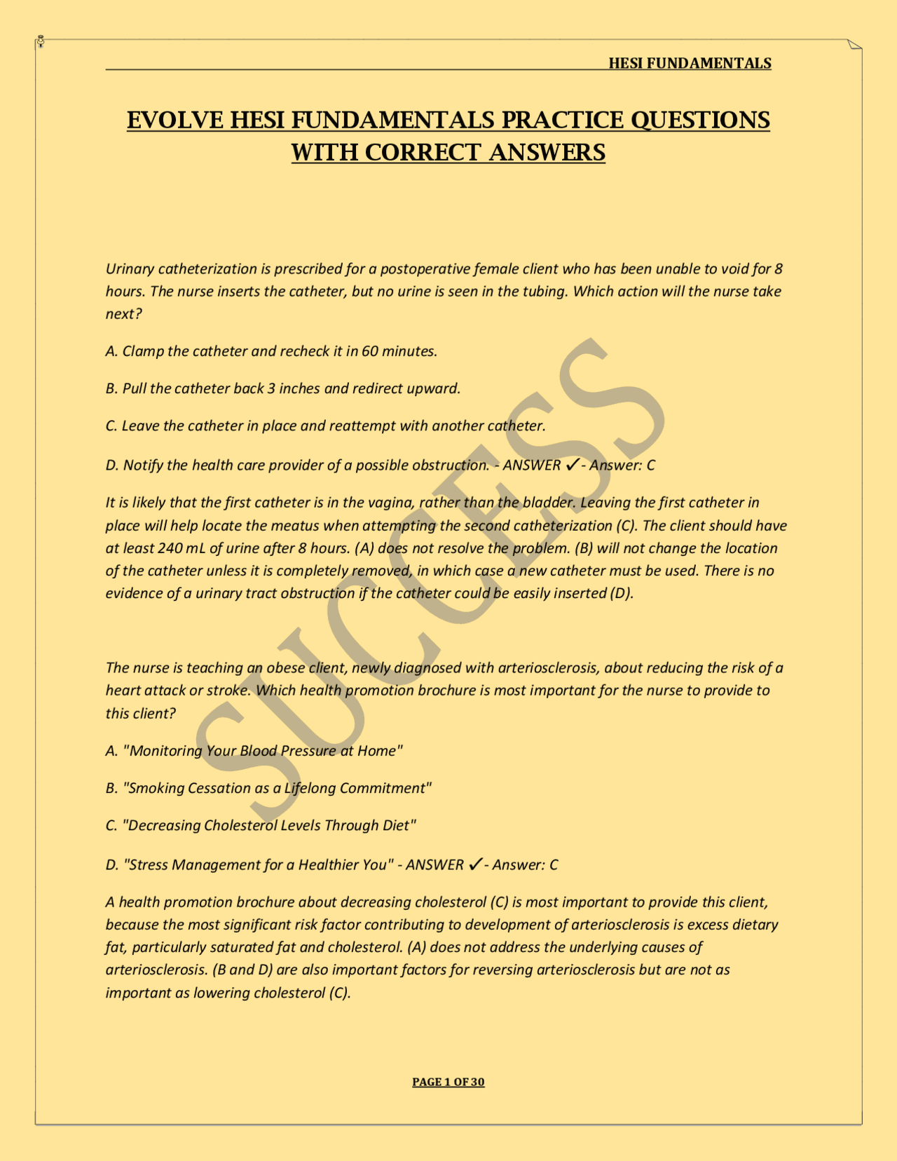 Evolve HESI Fundamentals Practice Questions with Correct Answers New ...