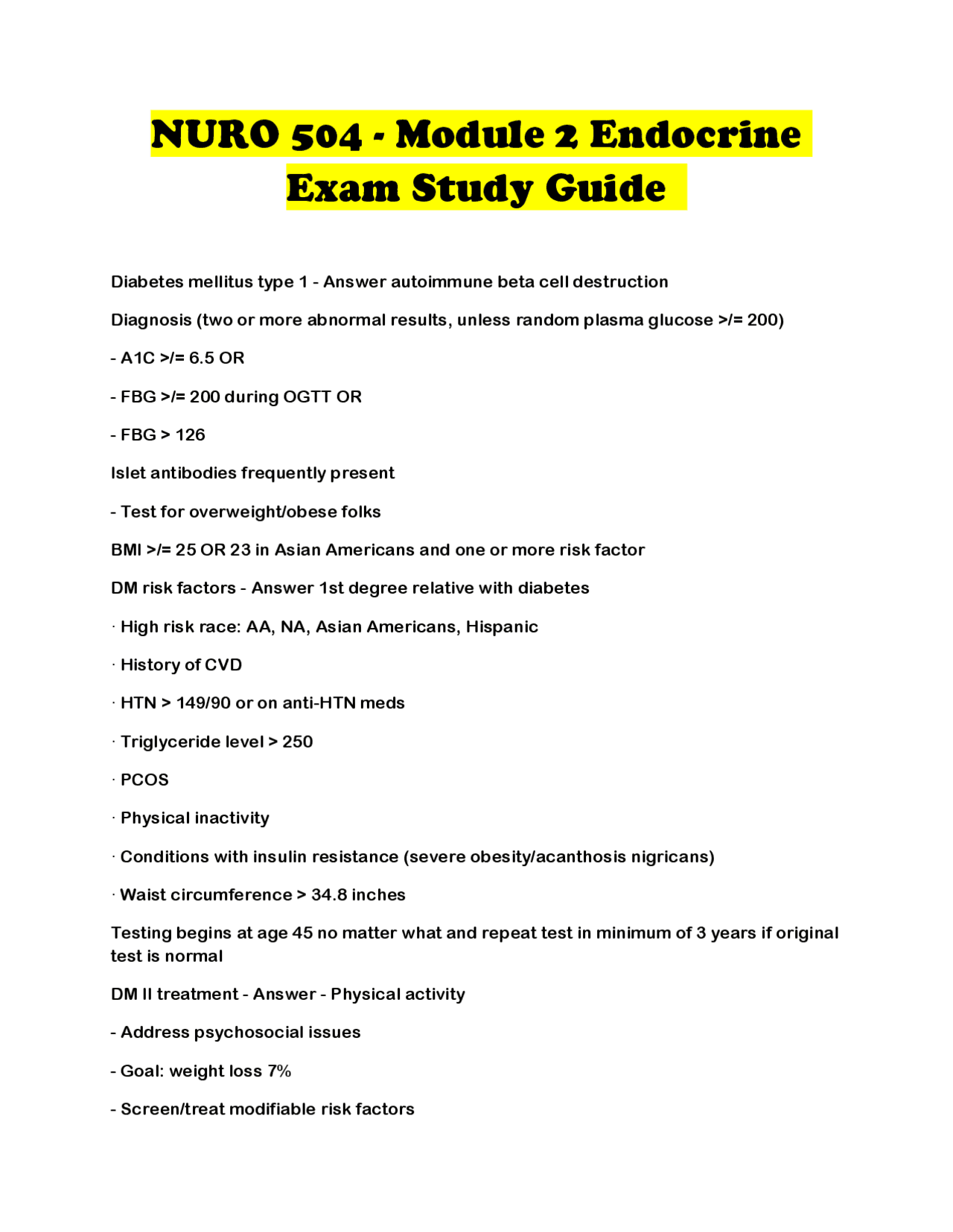 Endocrine Exam Study Guide: Diabetes and Thyroid Disorders | Exams ...