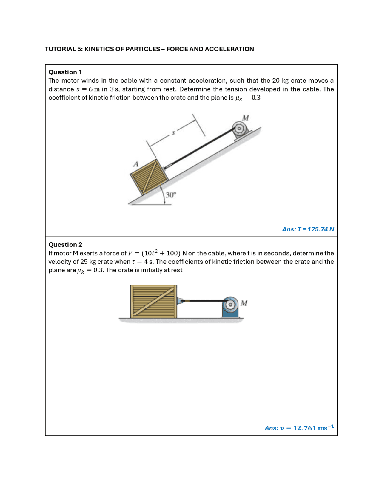 SKEM 1113 ENGINEERING MECHANICS TUTORIAL | Exercises Mechanics | Docsity