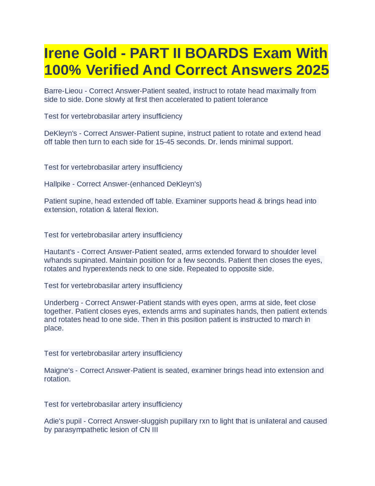 Irene Gold - PART II BOARDS Exam With 100% Verified And Correct Answers ...