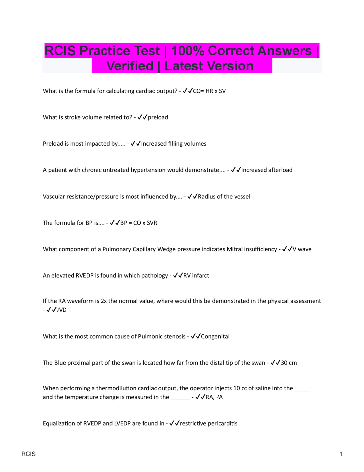 RCIS Practice Test 24 Pages | Verified 100% Correct | Updated for 2025/ ...