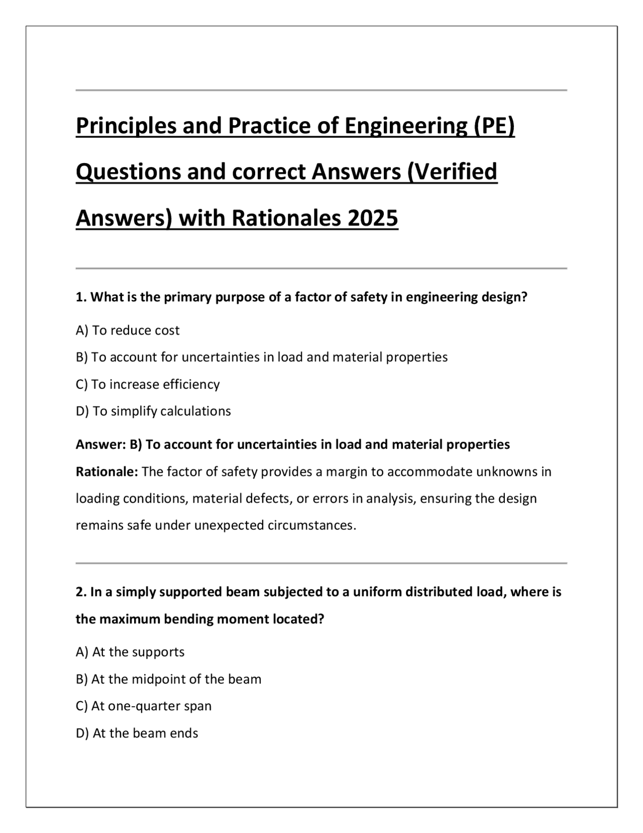 Principles and Practice of Engineering (PE) Questions and correct ...