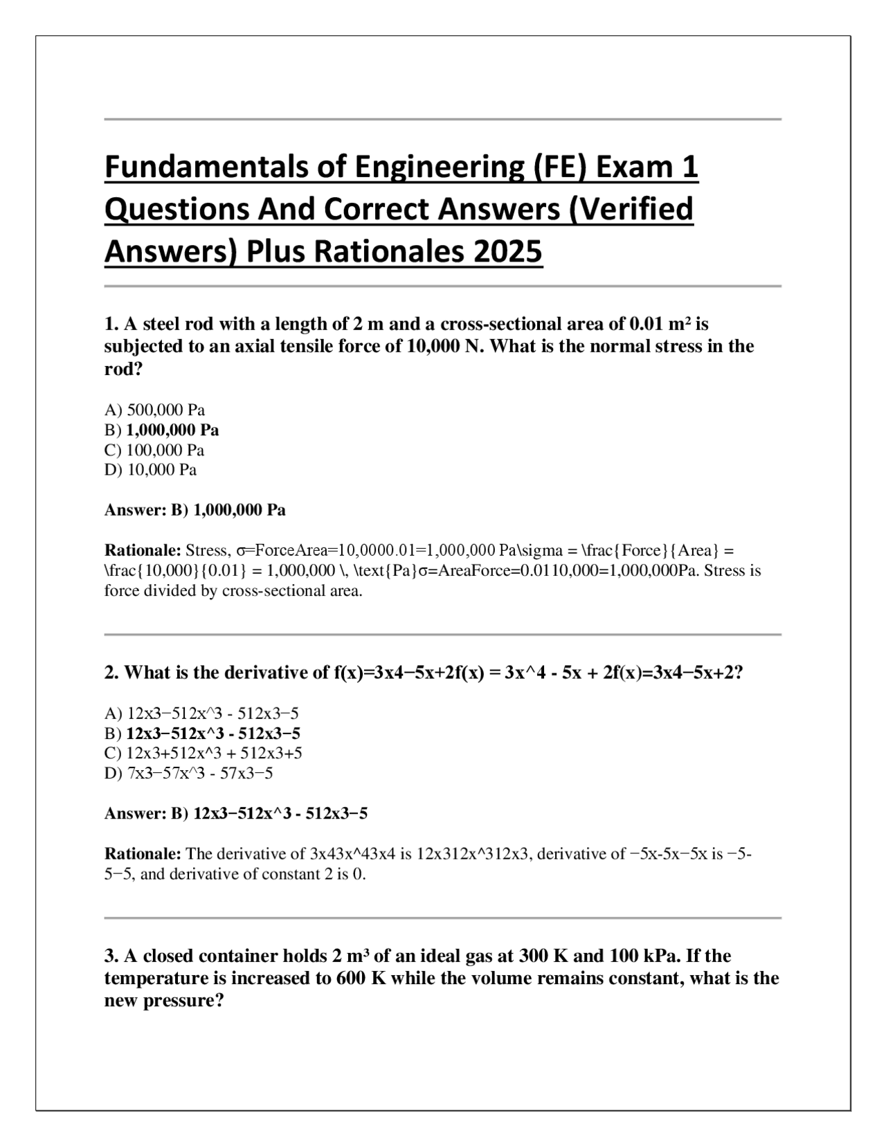 FE Exam Questions and Answers 2025: Engineering Fundamentals | Exams ...