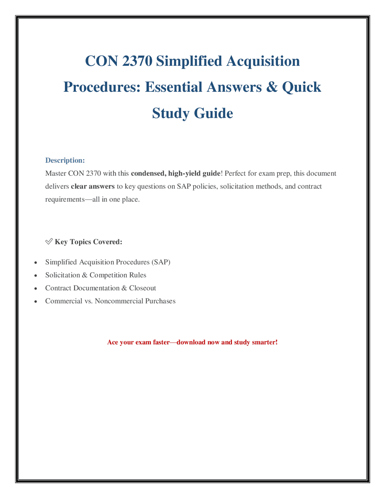 CON 2370 Simplified Acquisition Procedures: Key Answers & Study Guide ...