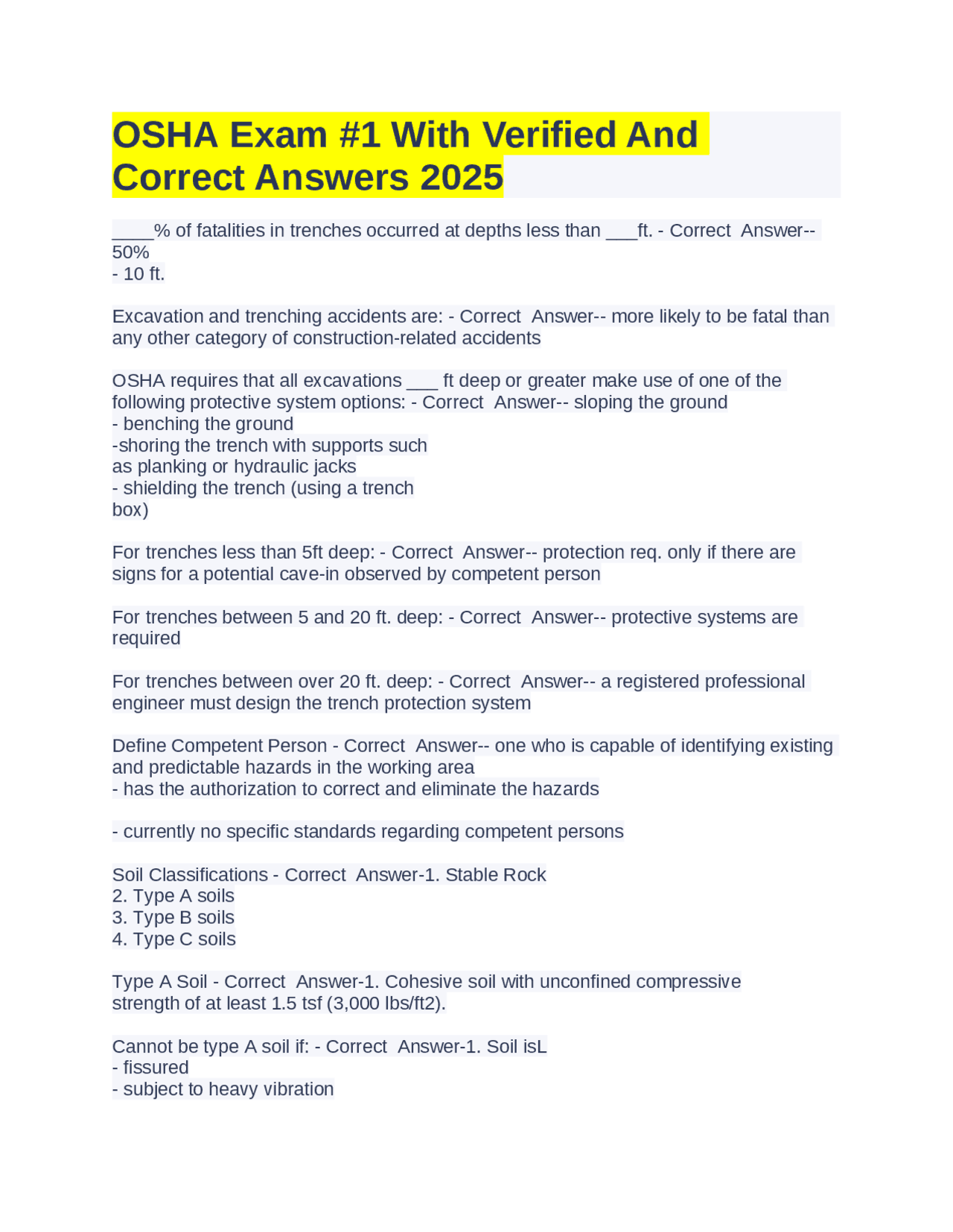 OSHA Exam #1 With Verified And Correct Answers 2025 | Exams Advanced ...