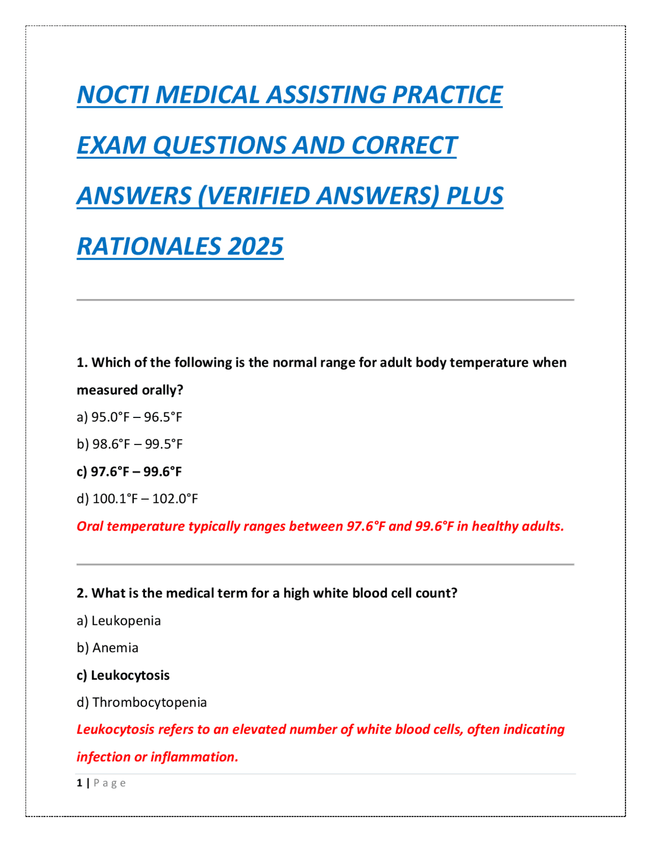 NOCTI MEDICAL ASSISTING PRACTICE EXAM QUESTIONS AND CORRECT ANSWERS ...