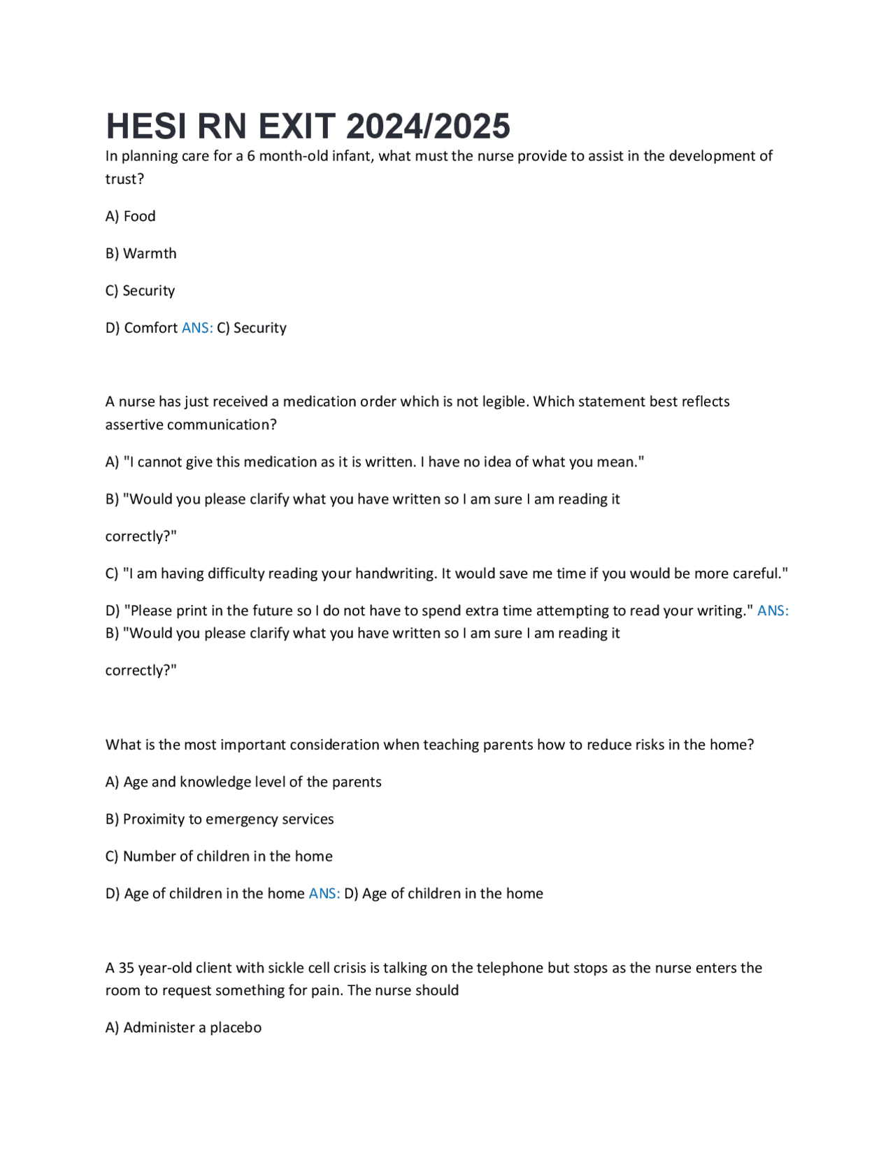 HESI RN EXIT Exam Questions and Verified Answers 2024/2025. 150 ...