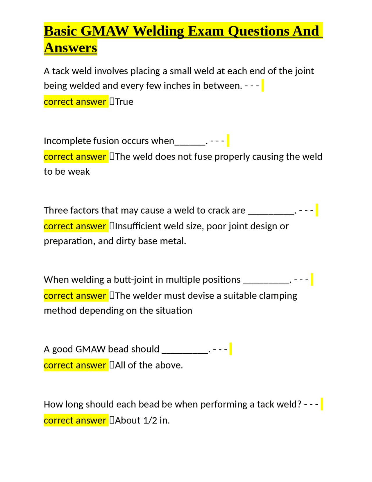 Basic GMAW Welding Exam Questions And Answers | Exams Welding ...