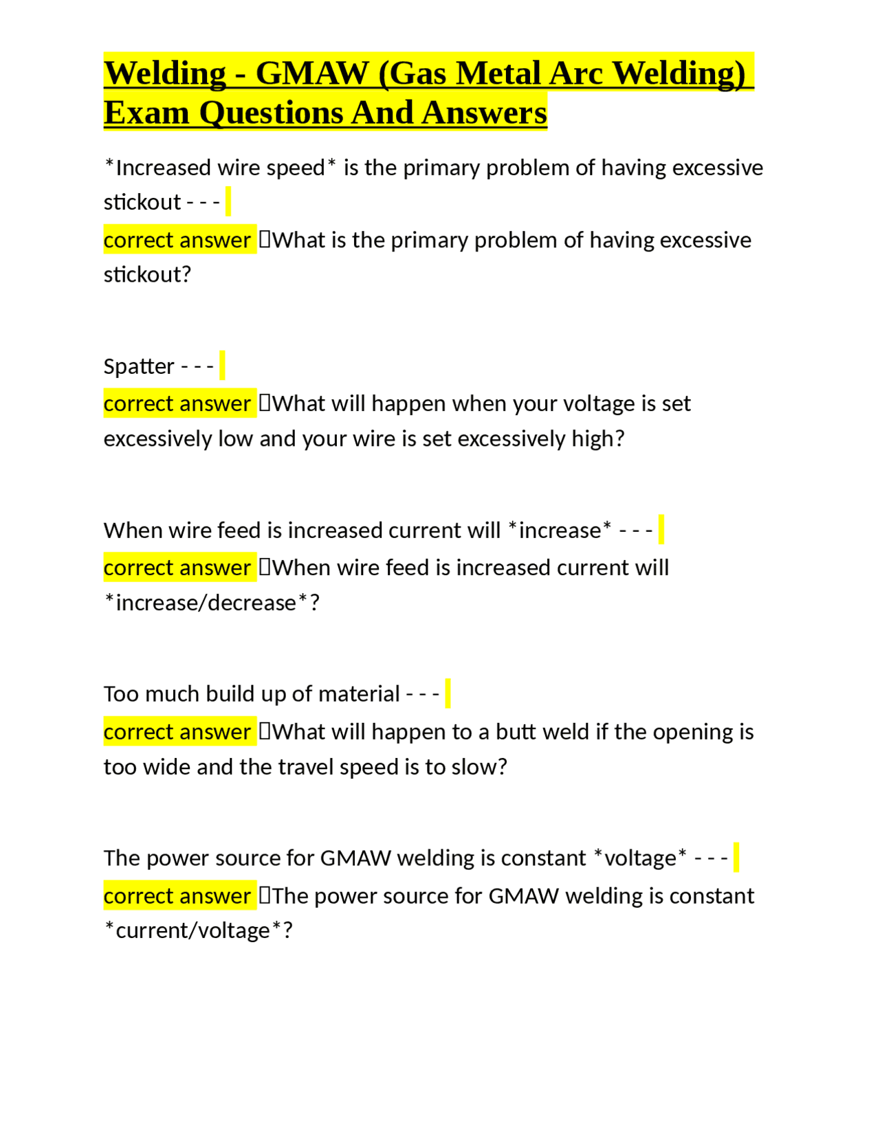 Welding - GMAW (Gas Metal Arc Welding) Exam Questions And Answers ...