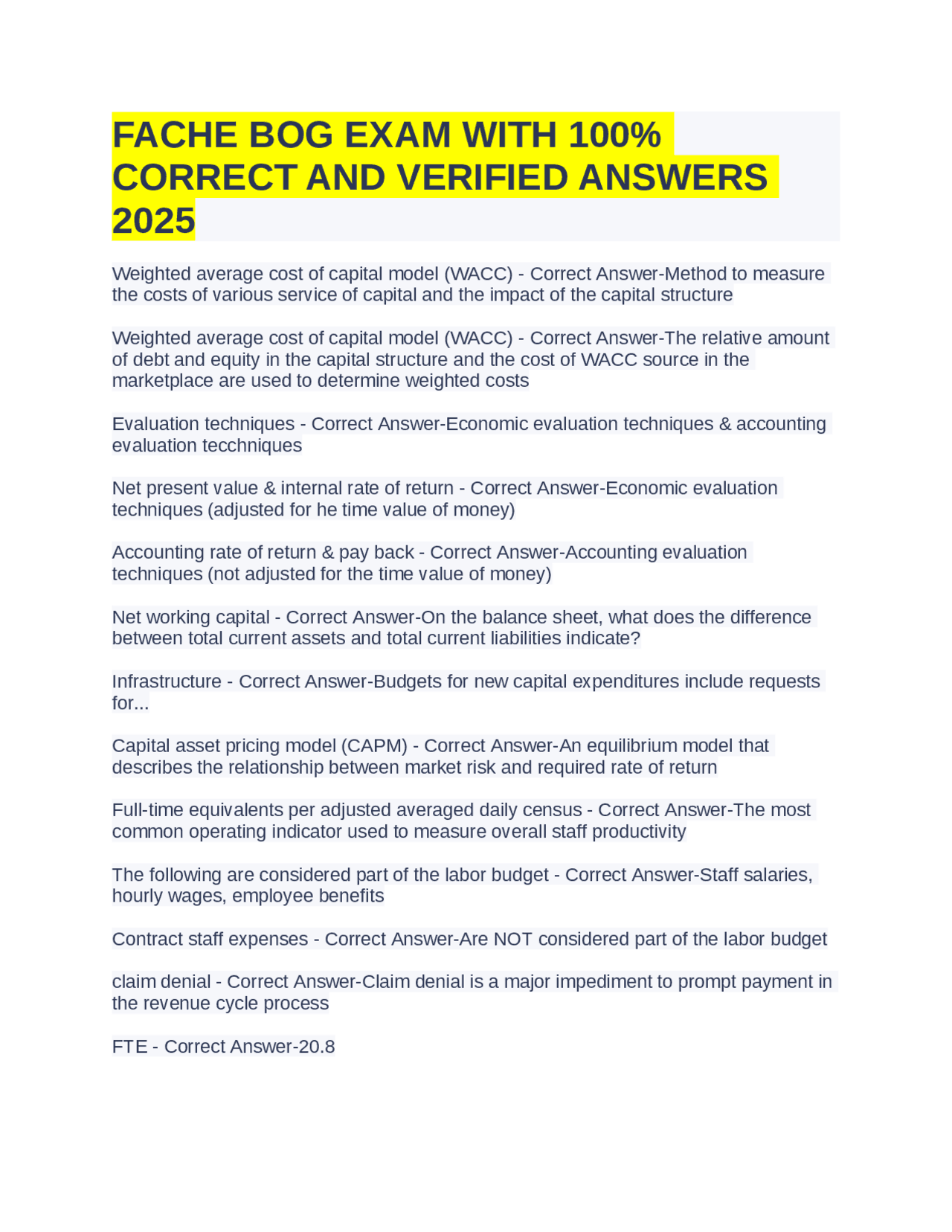 FACHE BOG EXAM WITH 100% CORRECT AND VERIFIED ANSWERS 2025 | Exams ...